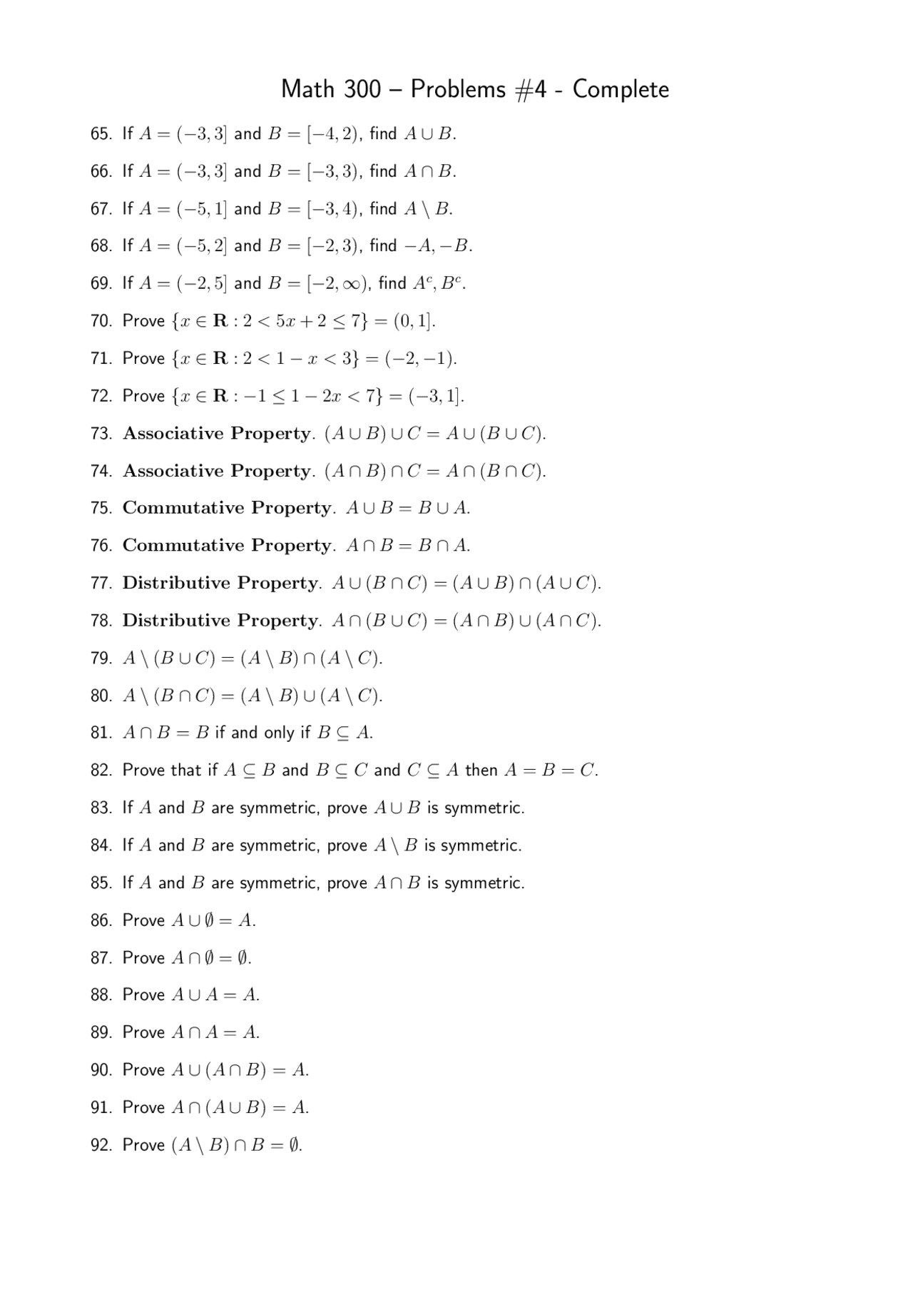 Assignment 4 Problems For Introduction To Abstract Mathematics Math 300 Docsity