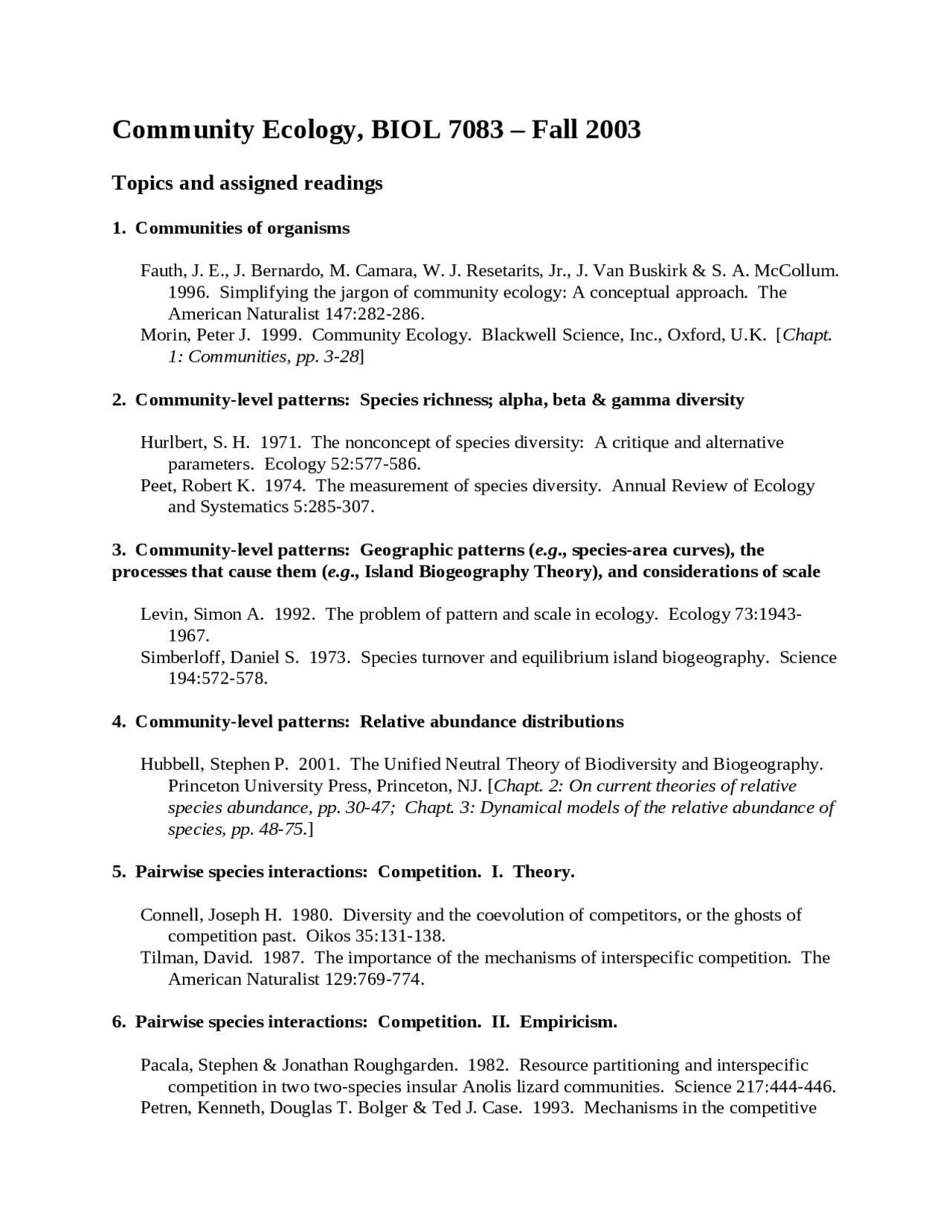 Review Sheet For Exam Community Ecology Biol 7083 Docsity