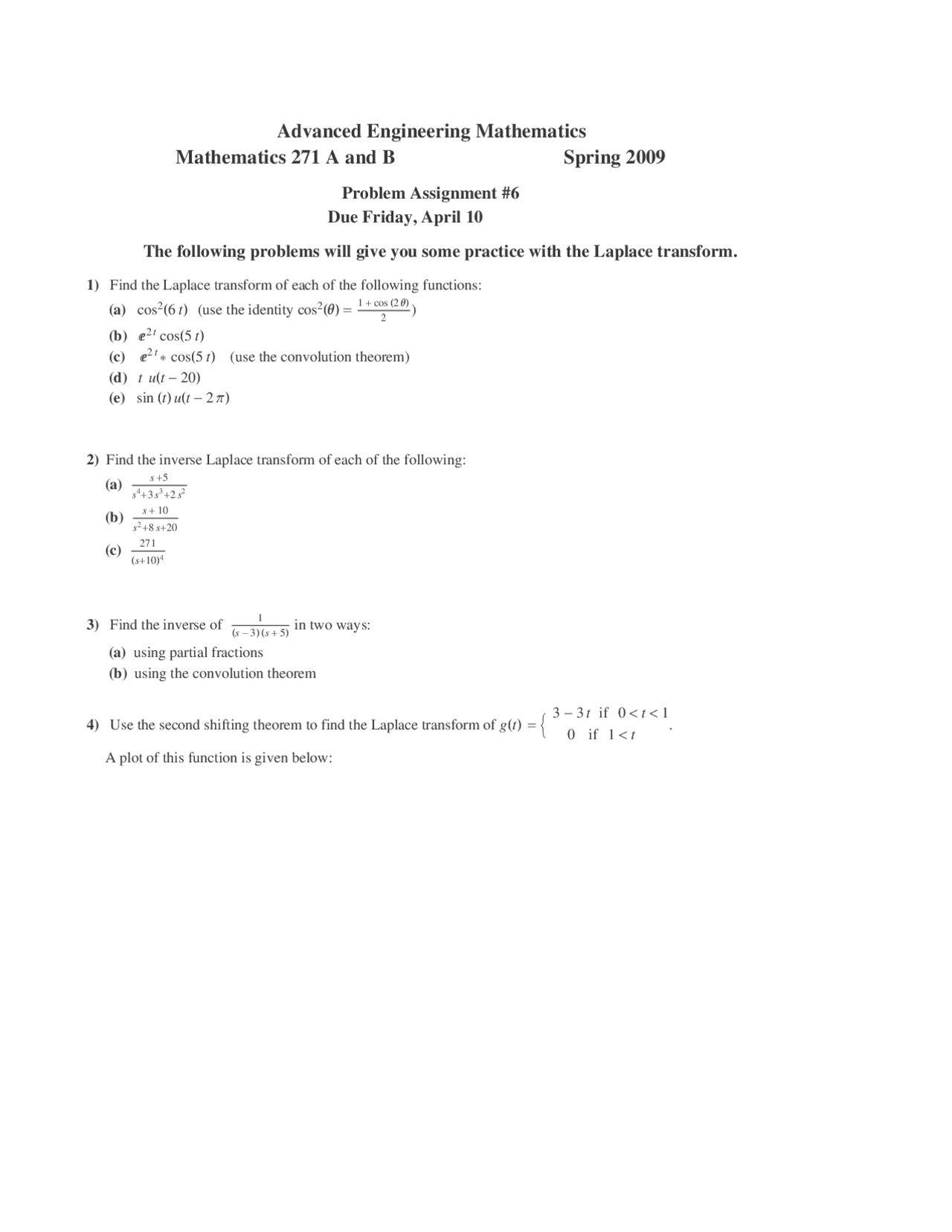 7 Solved Problems On Advanced Engineering Math Assignment 6 Math 271 Assignments