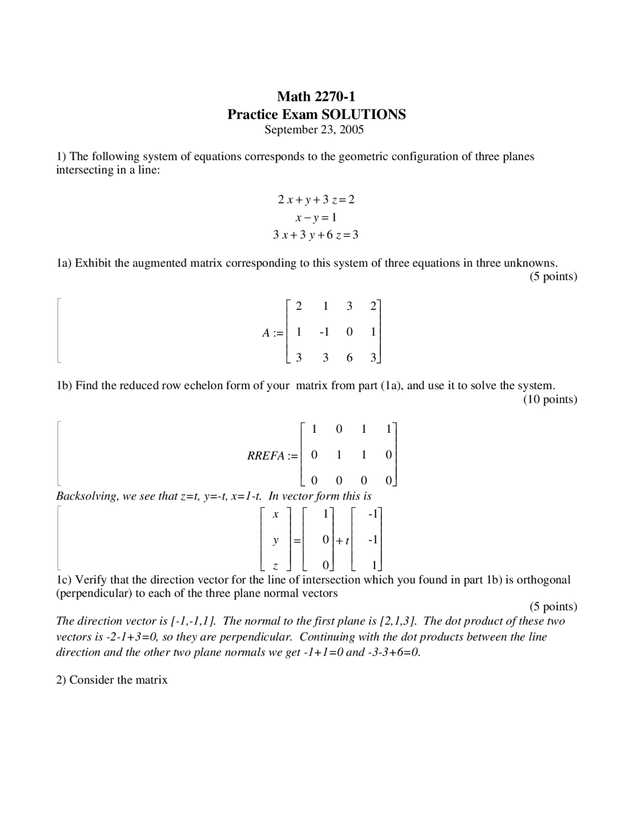 6 Solved Problems On Linear Algebra Final Examination Math 2270
