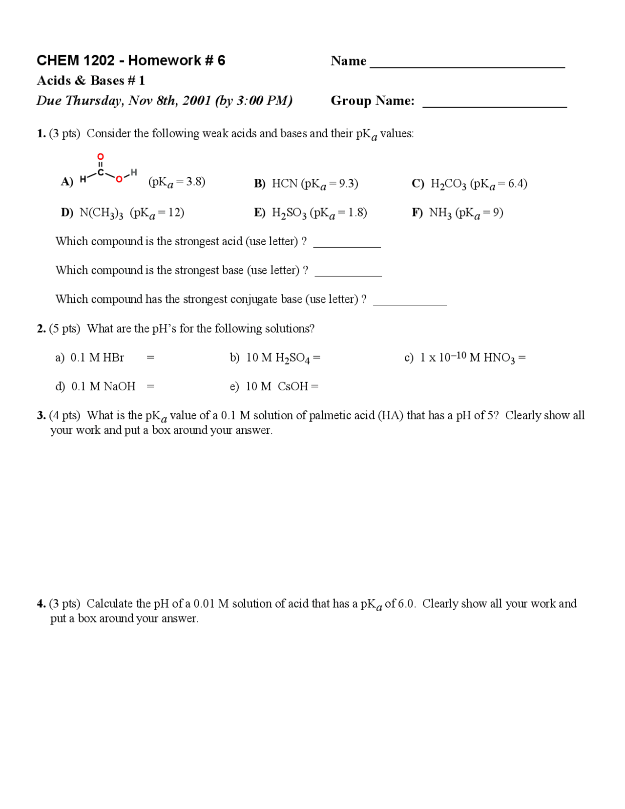 General Chemistry Assignment 6 Questions Chem 1202 Docsity