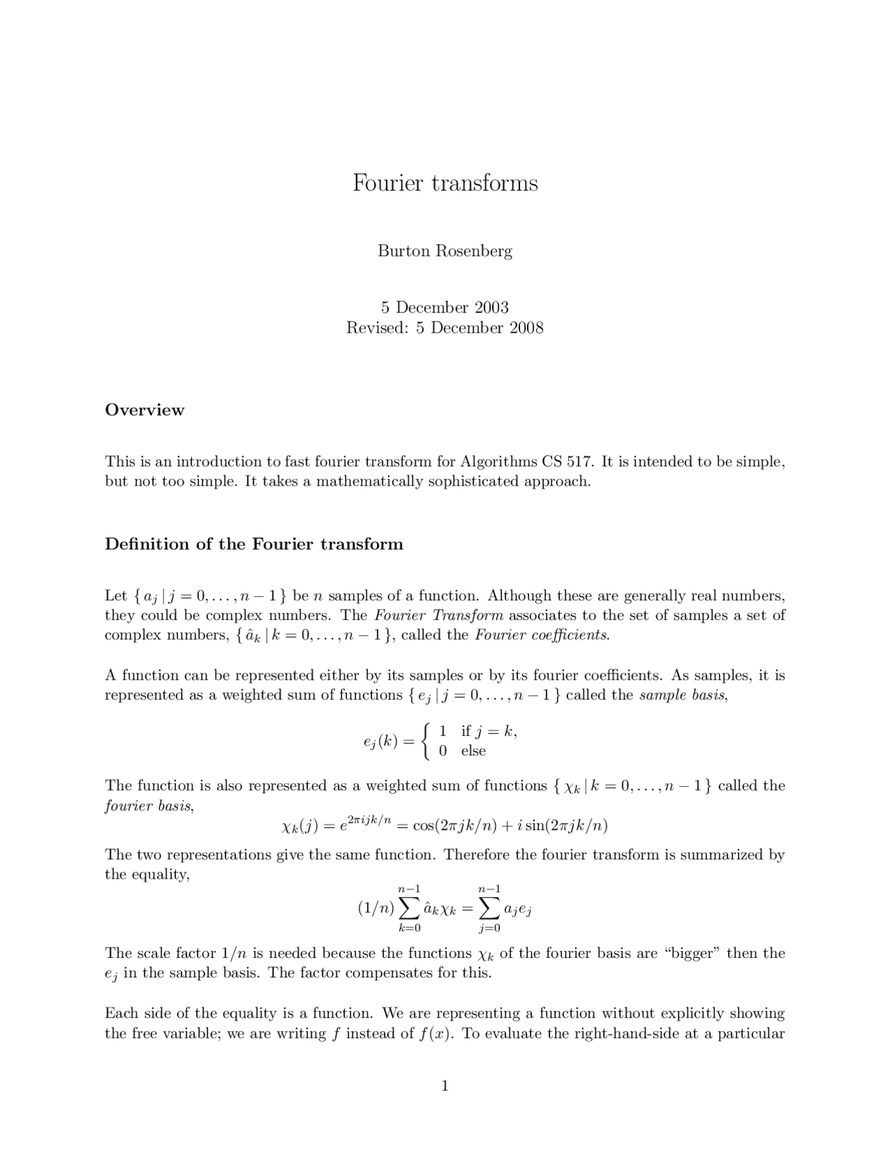Notes On Fourier Transforms Fall 2007 Csc 517 Docsity