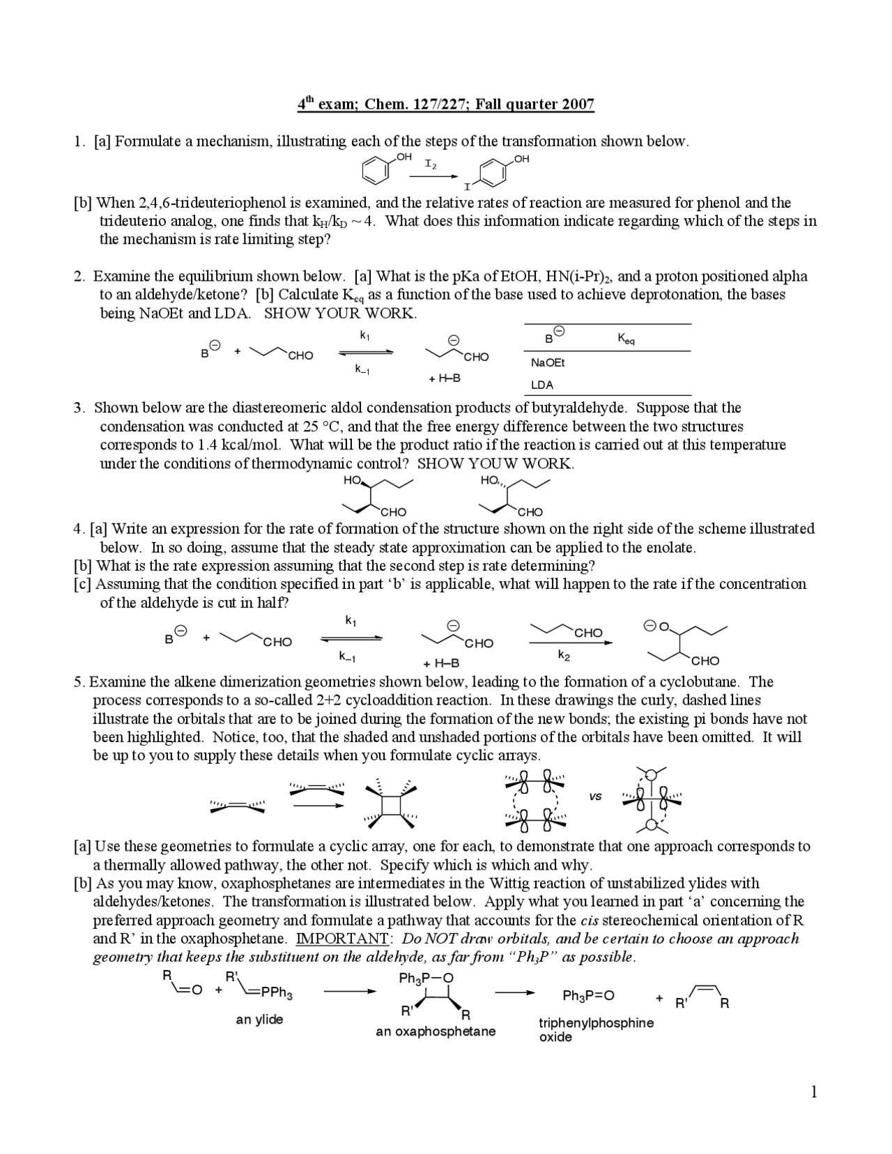 Exam 4 With 9 Questions Structure And Reactivity In Organic Chemistry