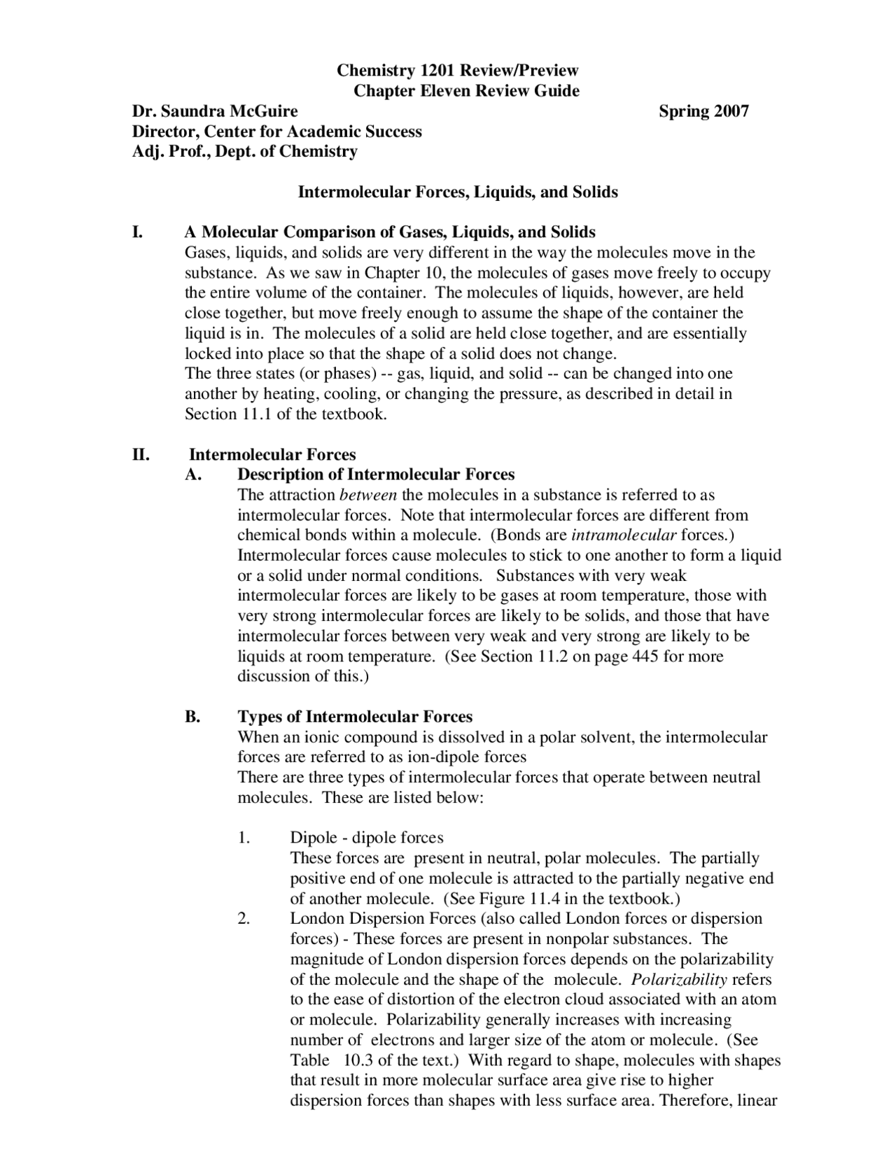 Review Guide for Intermolecular Forces, Liquids, and Solids - General ...