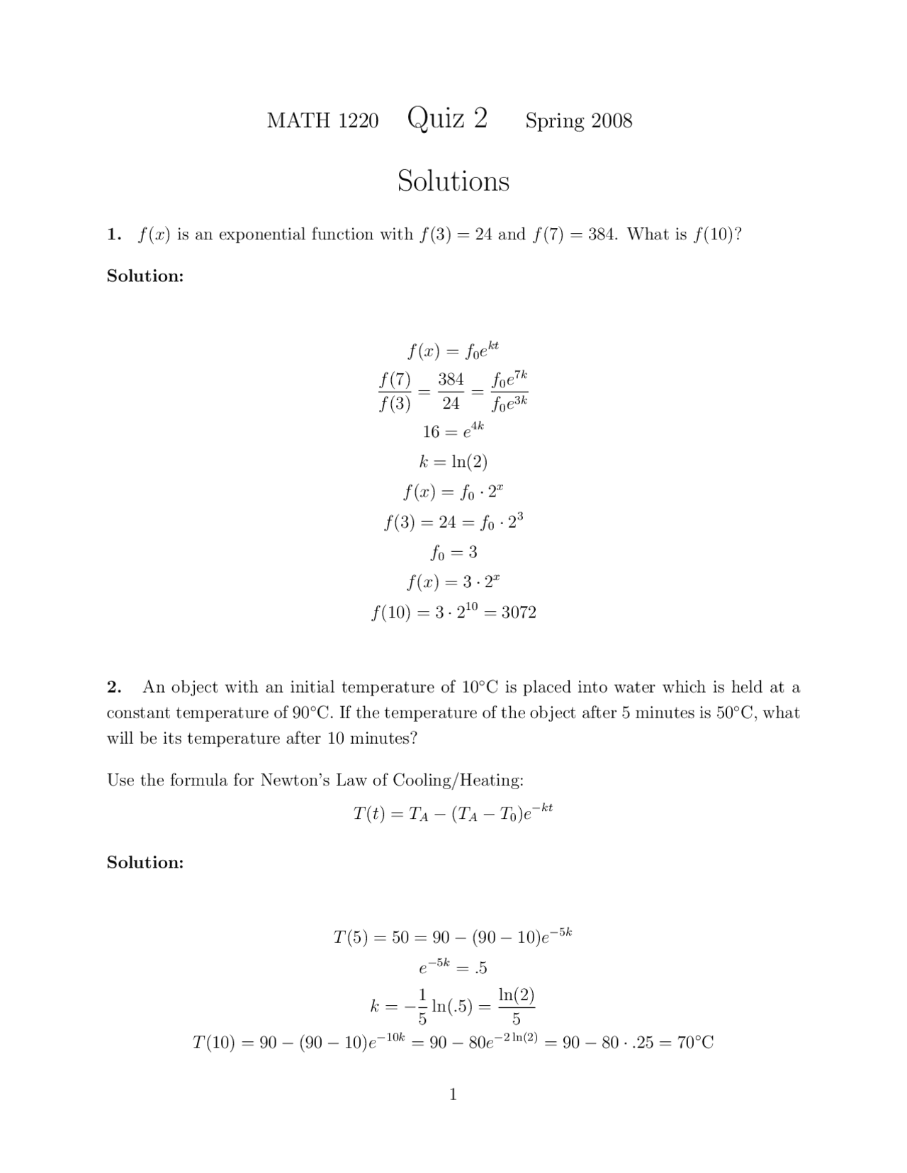 Sample Problems For Calculus Ii With Answers Quiz 2 Math 1220 Docsity