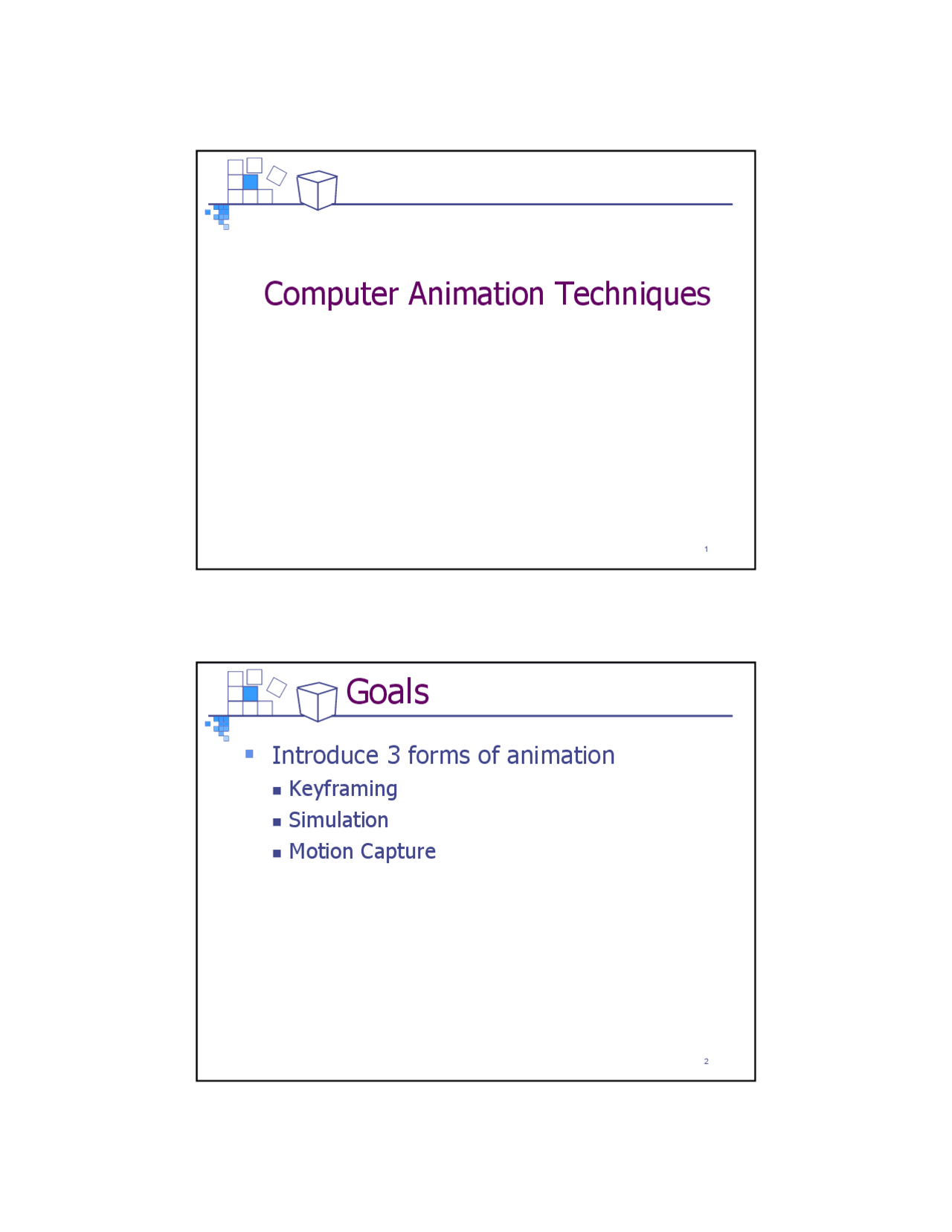 Computer Animation Techniques Lecture Slides Cs 450 Docsity