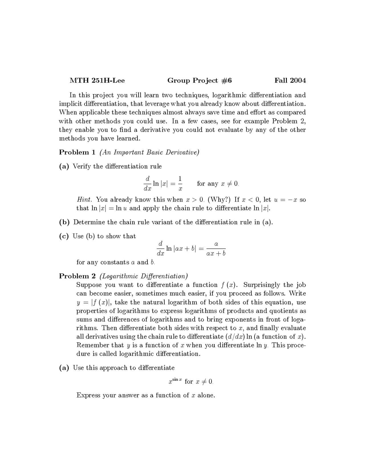 Group Project 6 Differential Calculus Mth 251 Docsity