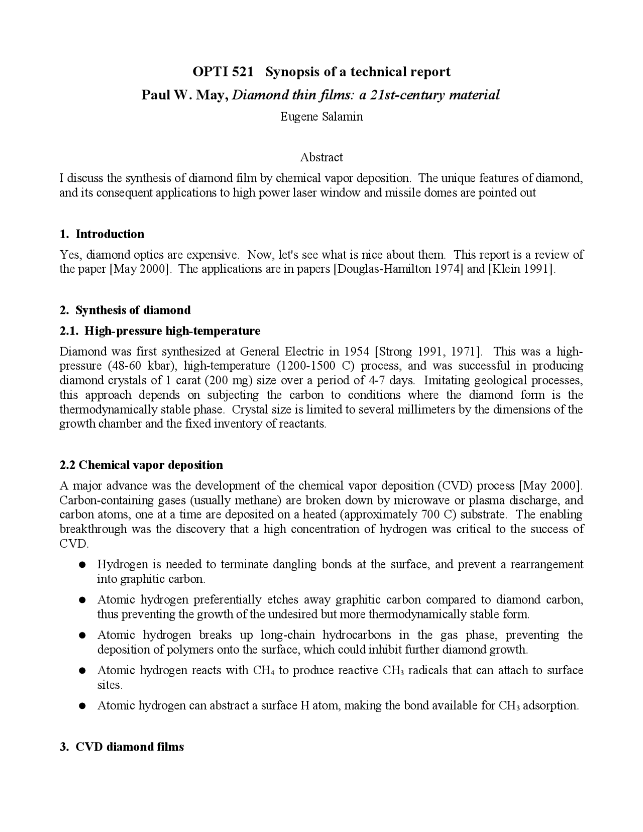 Synopsis of a Technical Report - Optomechanical Engineering | OPTI 521 ...