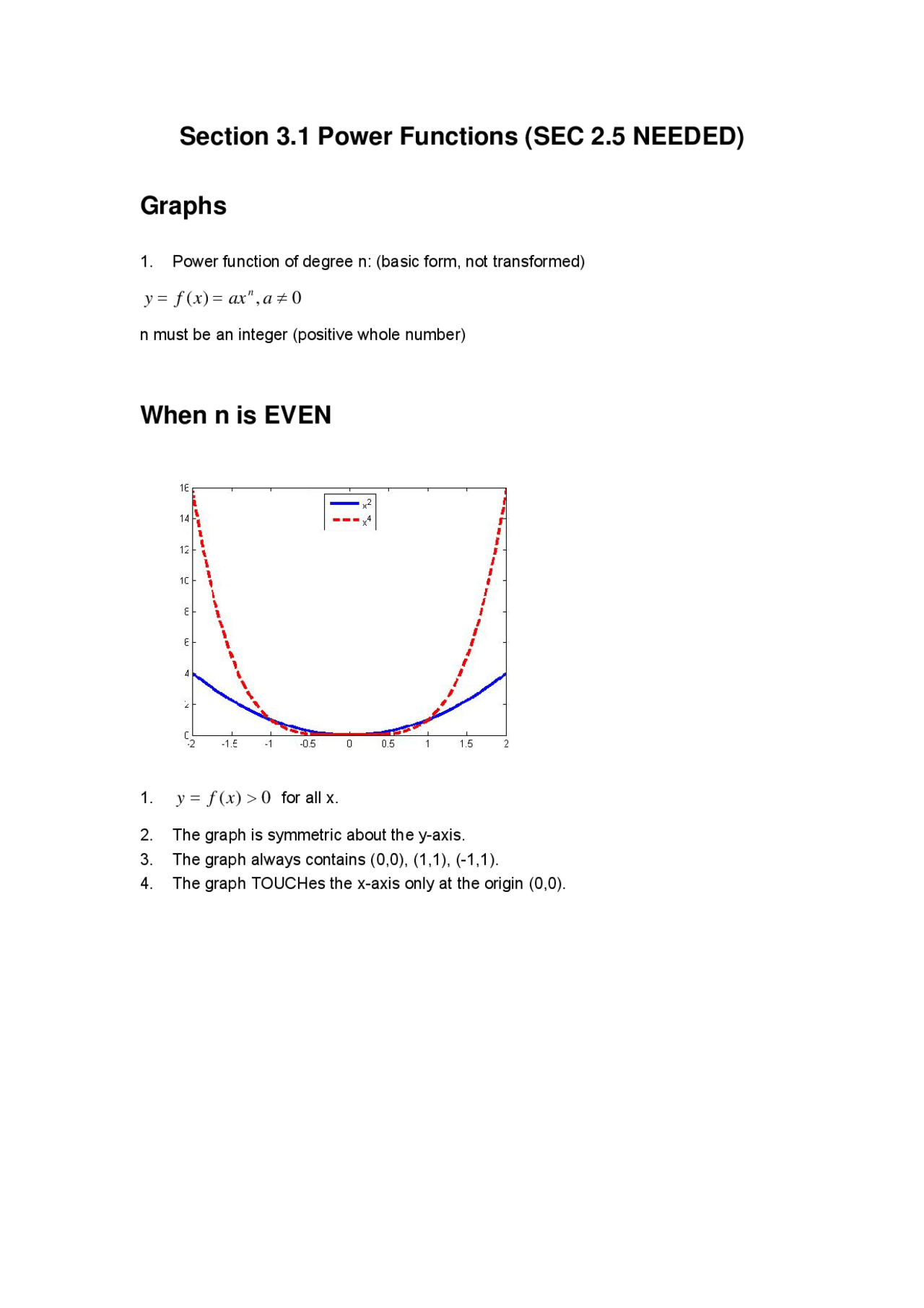 Graphs - Power Functions - Precalculus Algebra | MAC 1140 - Docsity