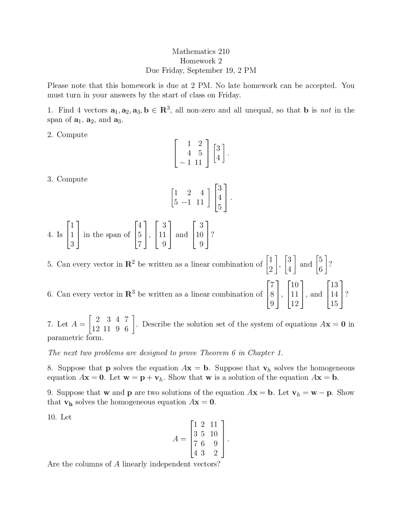 Assignment Ii Questions Unsolved Linear Algebra Mt 210 Docsity