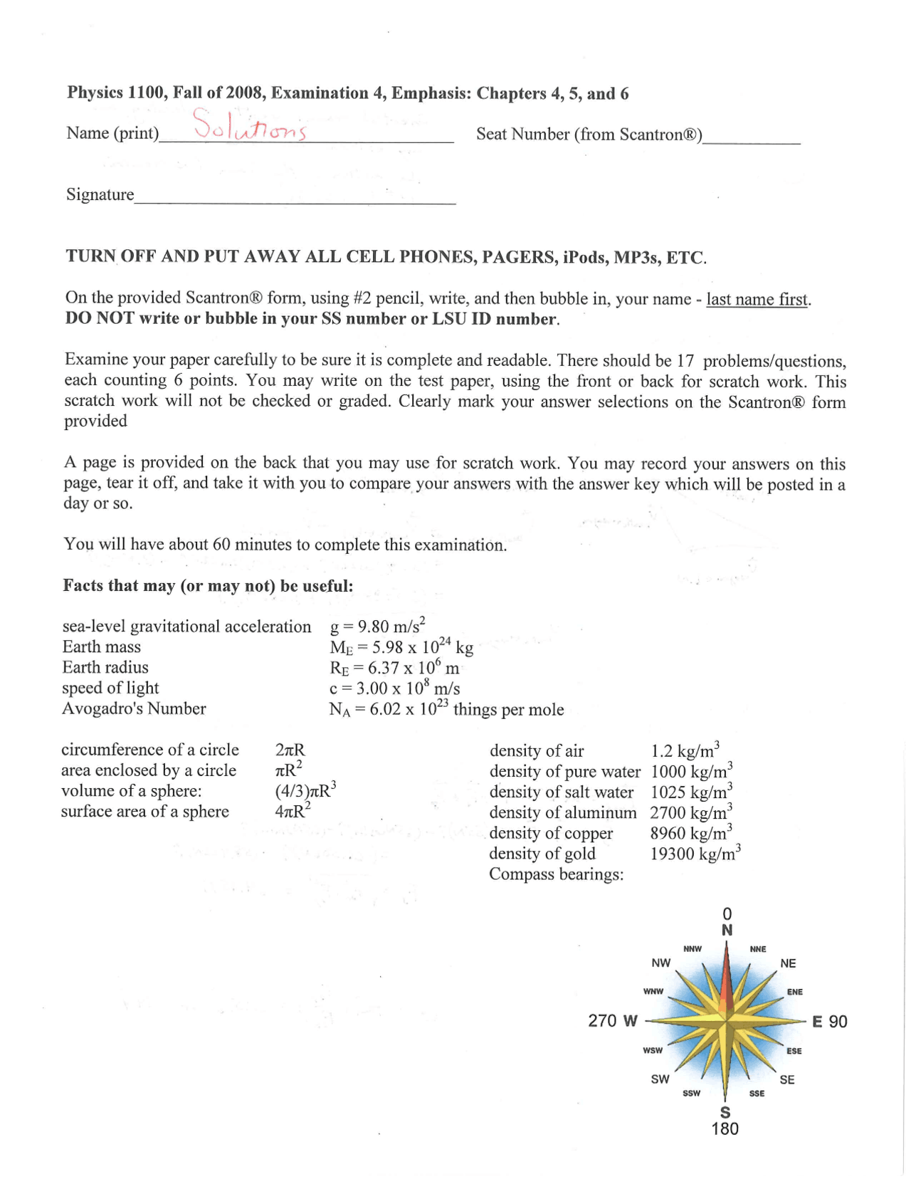 Questions with Solutions for Introduction to Physics | PHYS 1100 - Docsity