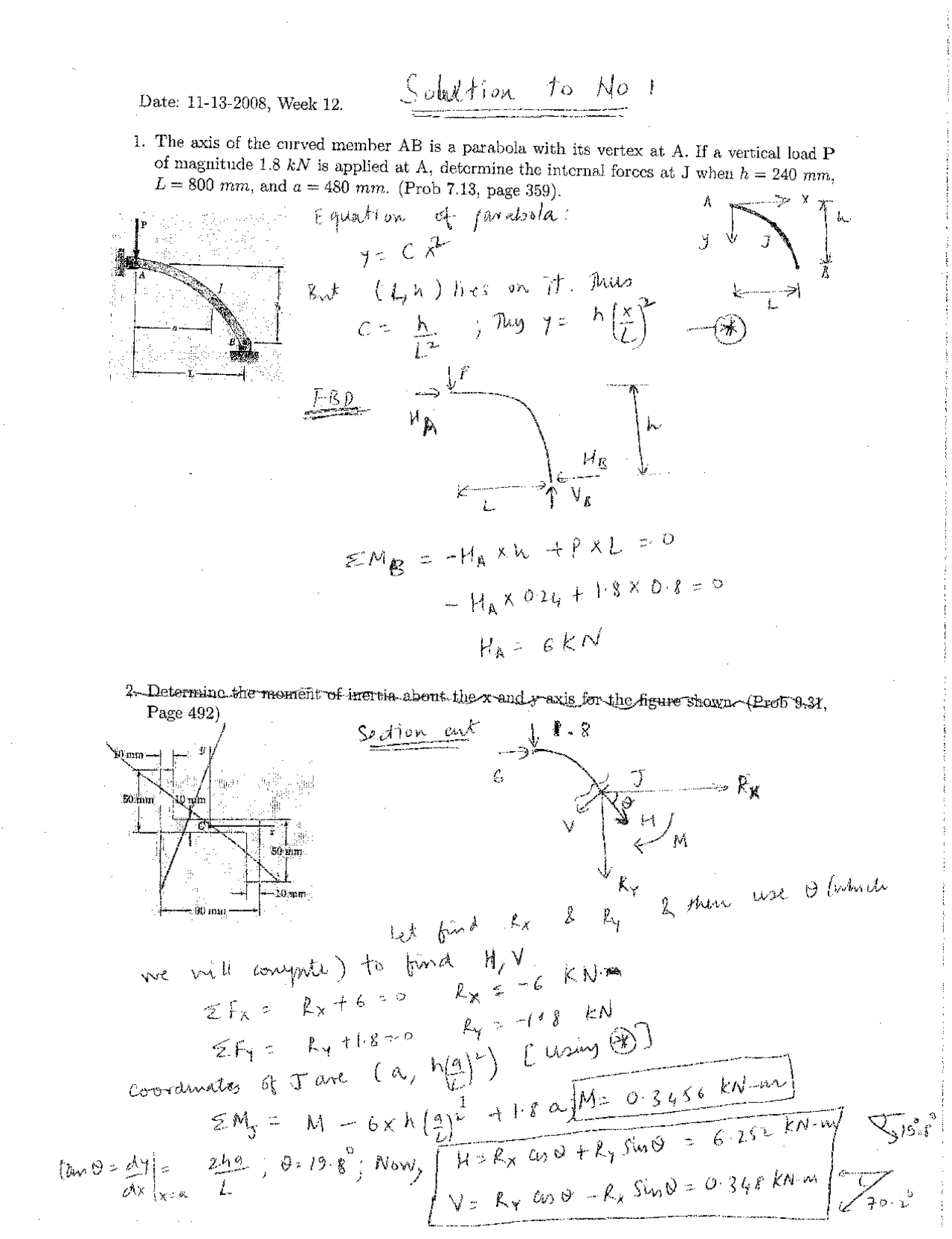 Exam 1 with Solution - Mechanics of Solids | ENGRD 2020 | Assignments Engineering | Docsity