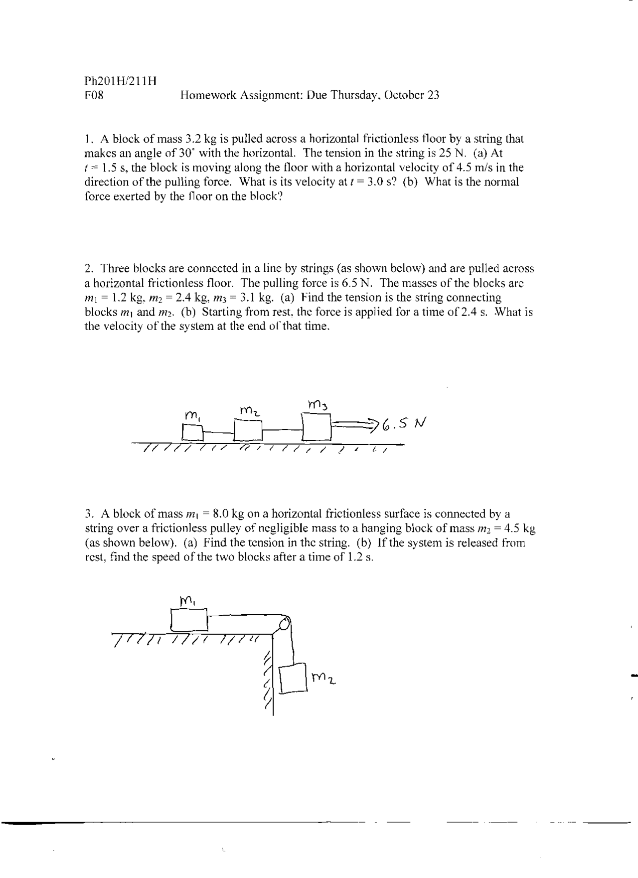 3 Problems On General Physics With Calculus Assignment Ph 211 Docsity