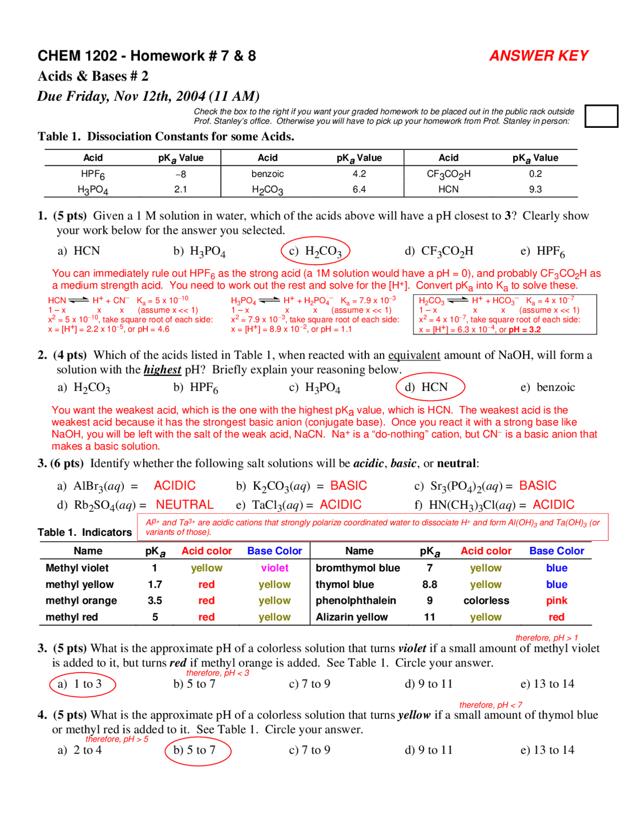 General Chemistry Homework 7 With Answer Key Chem 1202 Docsity