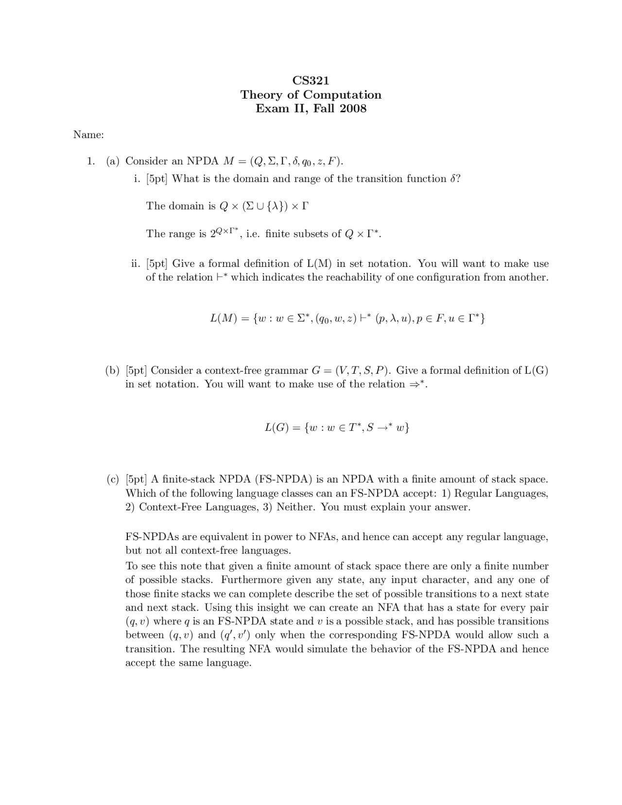 Exam 2 Questions Answers Introduction To Theory Of Computation Cs 321 Docsity