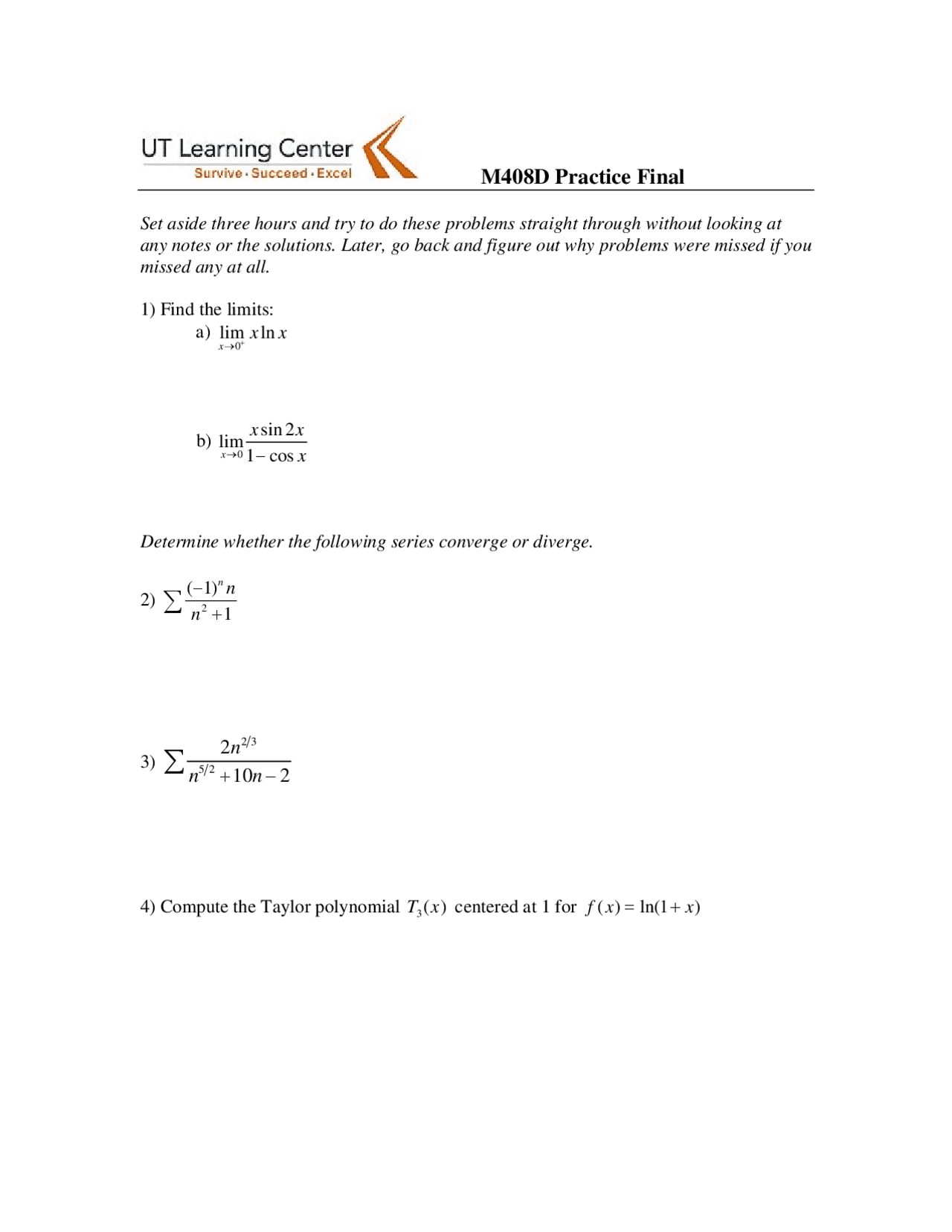 Practice Final Exam Sequences Series And Multivariable Calculus M