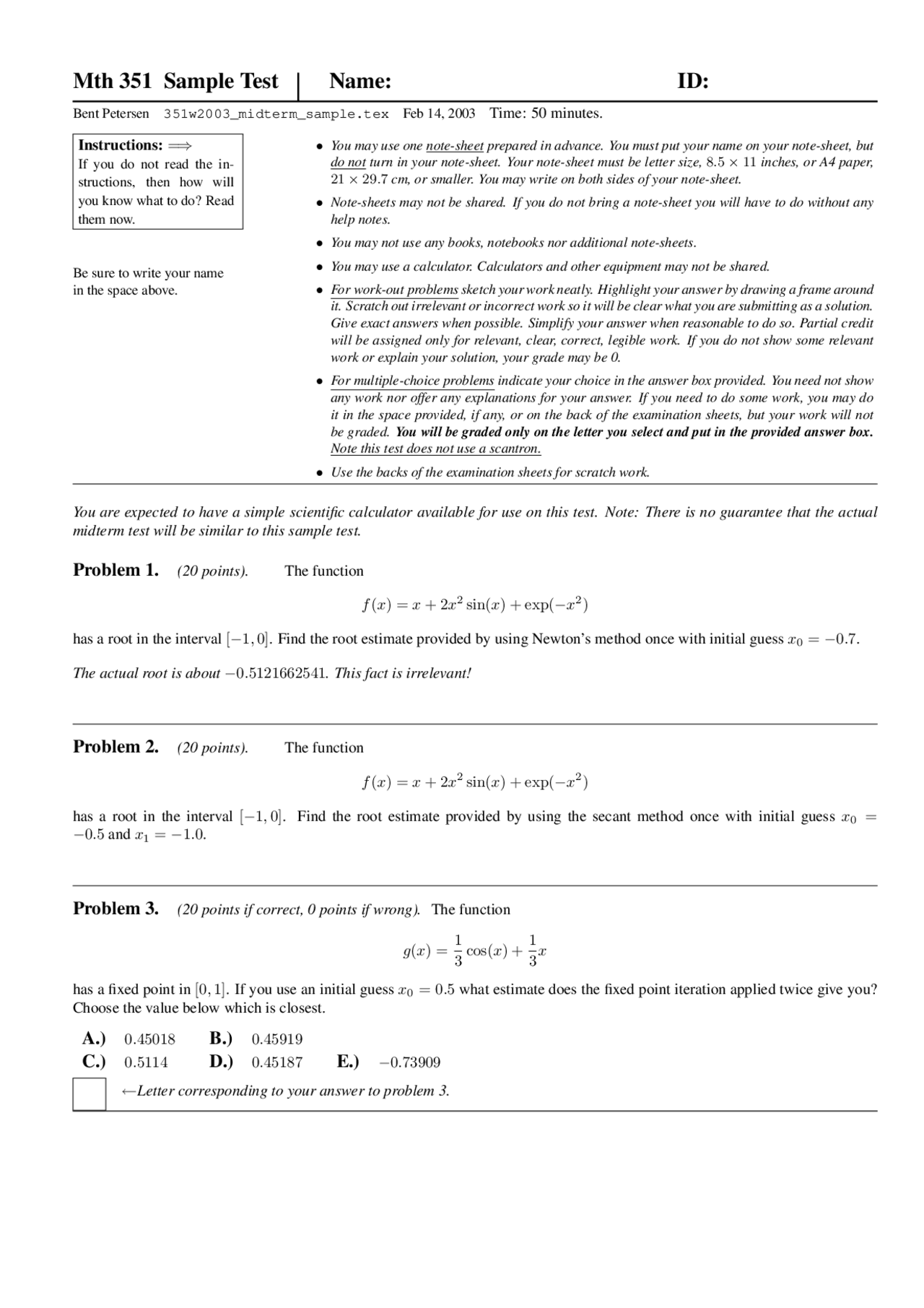 7 Solved Problems In Introduction To Numerical Analysis Midterm Exam