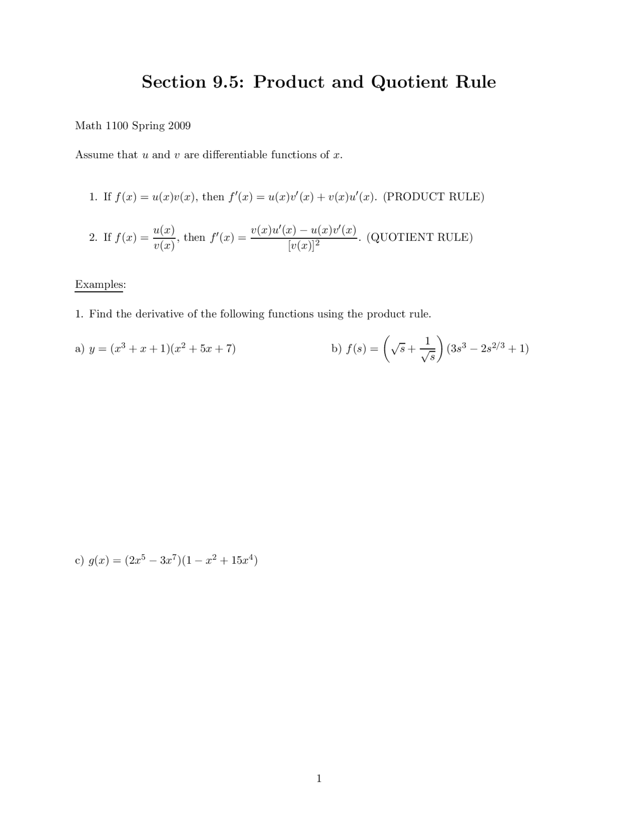 Product and Quotient Rule - Practice Questions | MATH 1100 | Assignments Quantitative Techniques ...
