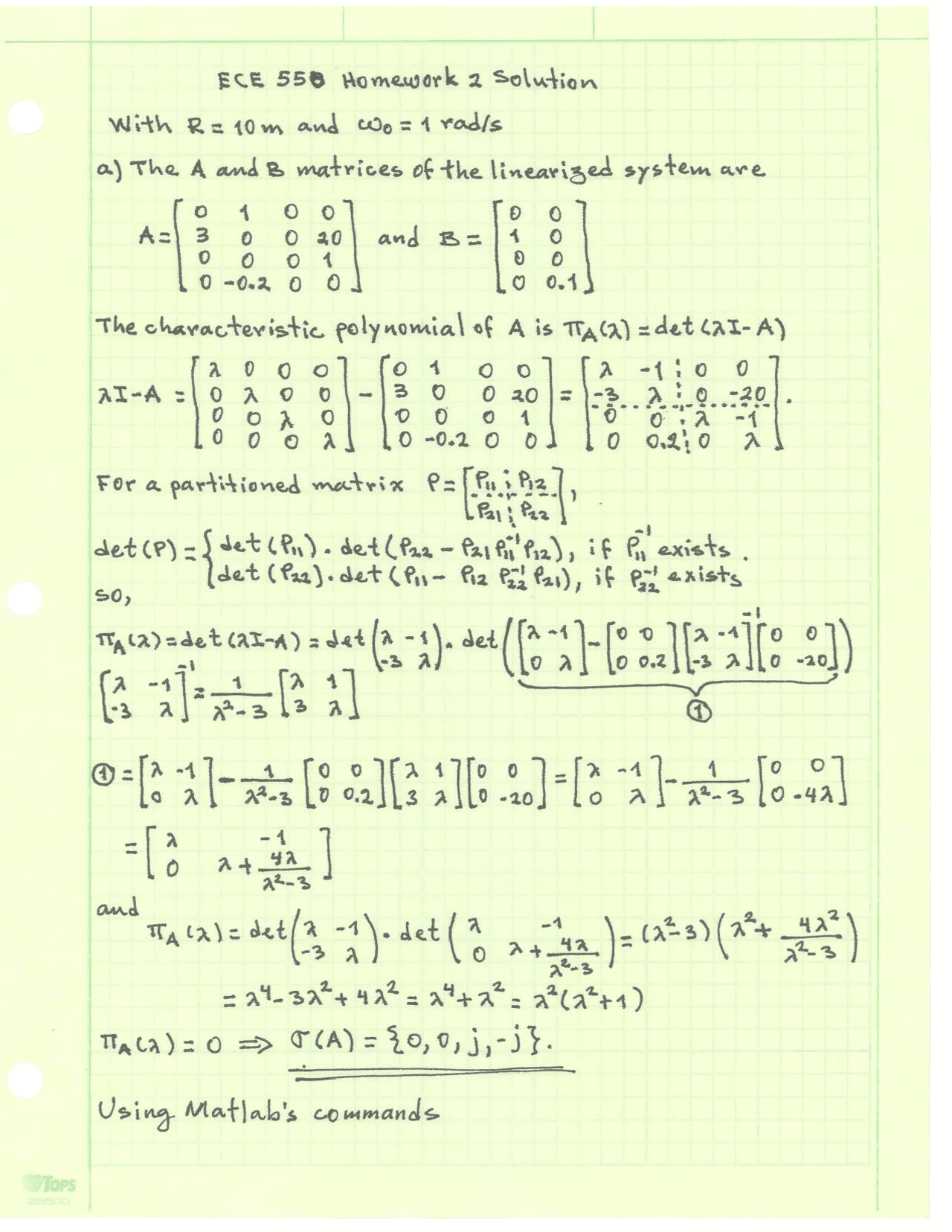5 Solved Problems On Linear Systems Assignment 2 Ece 550 Docsity