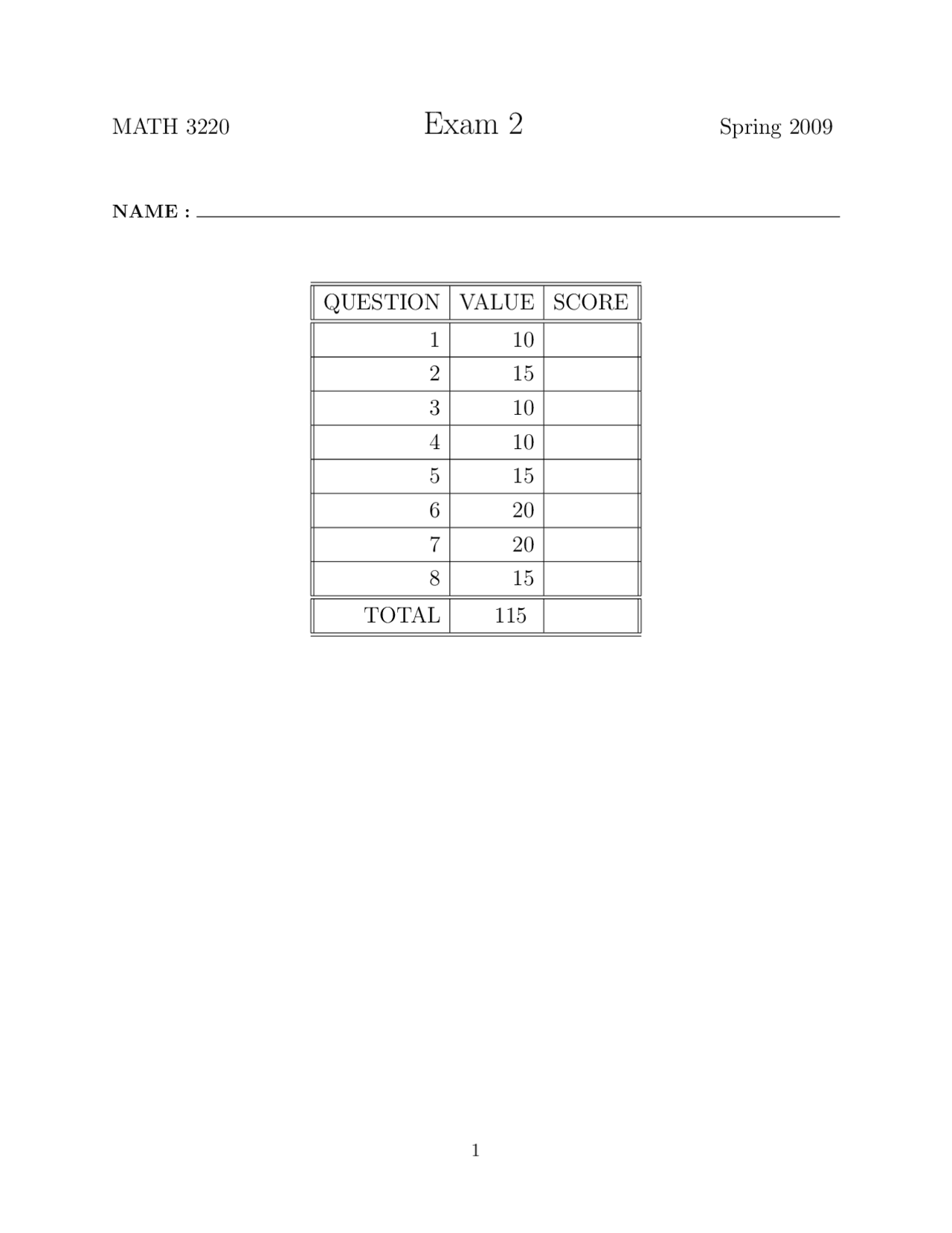 Foundations Of Analysis Ii Exam 2 With Questions Math 3220 Docsity