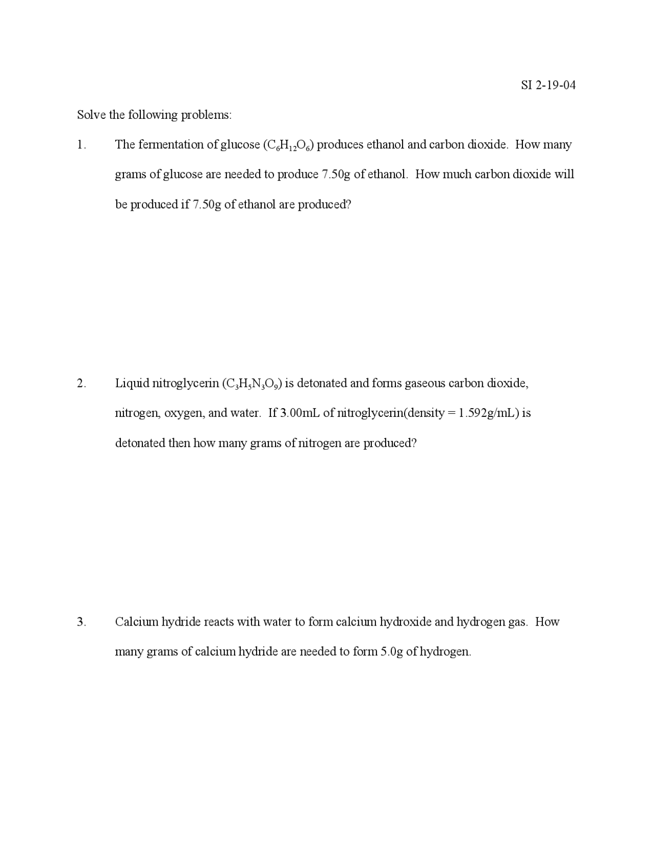 5 Unsolved Problems On General Chemistry I Che 1101 Docsity