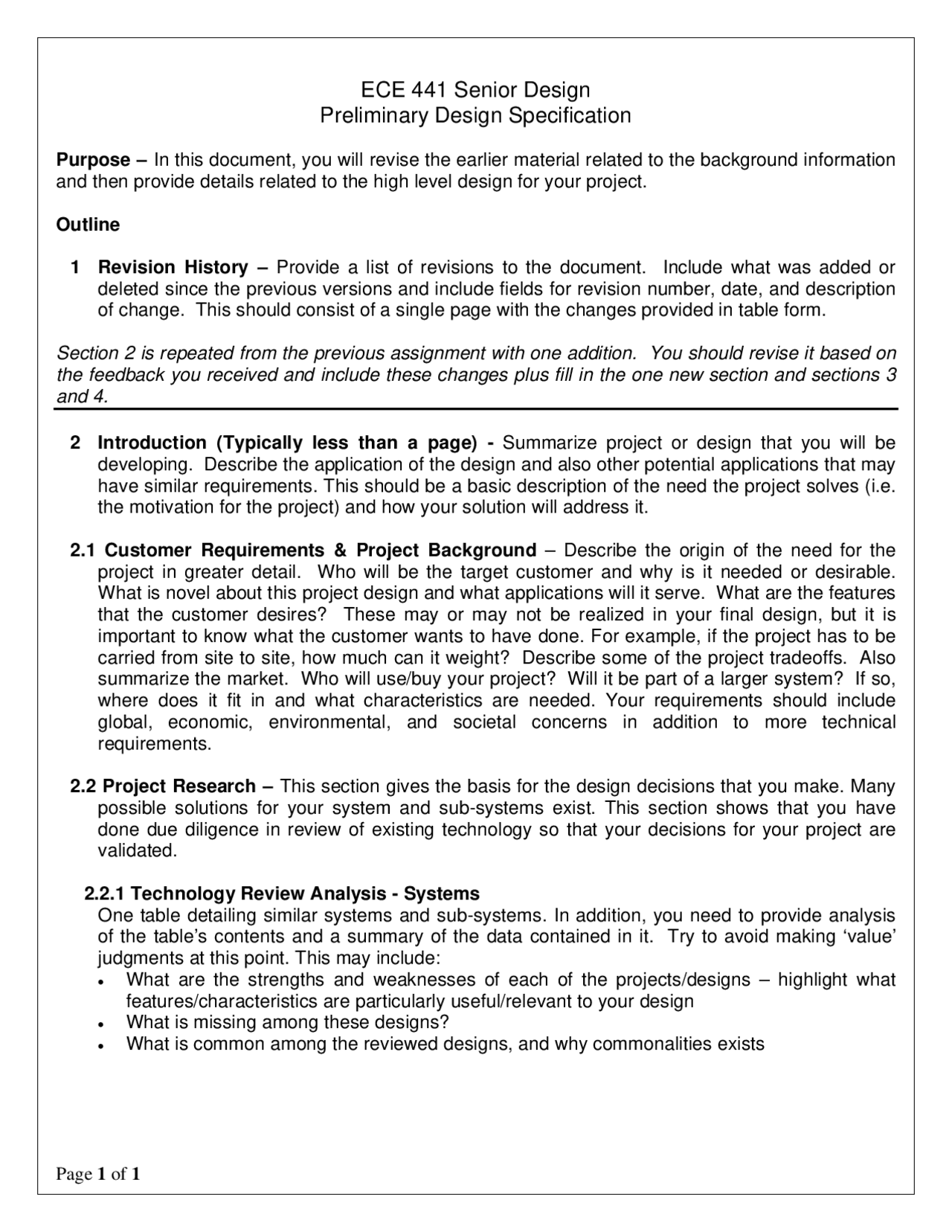 Preliminary Design Specification - Engineering Design Project | ECE 441 ...