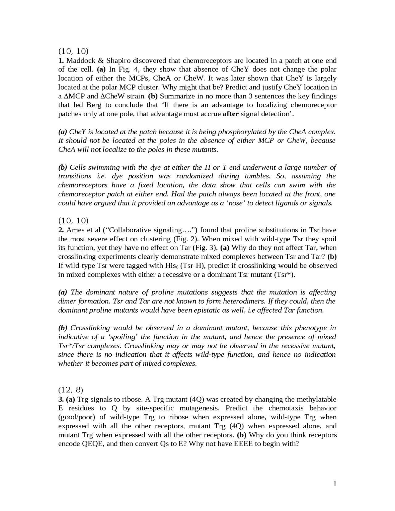 8 Questions on Bacterial Signal Transduction - Examination | BIO 393 - Docsity