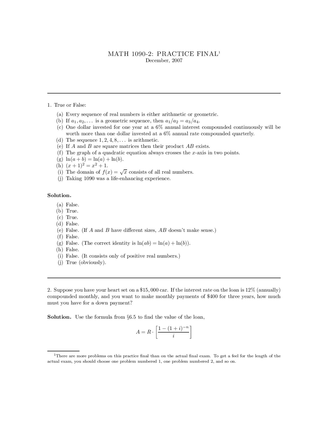 17 Solved Problems On Arithmetic Equations Final Exam Math 1090