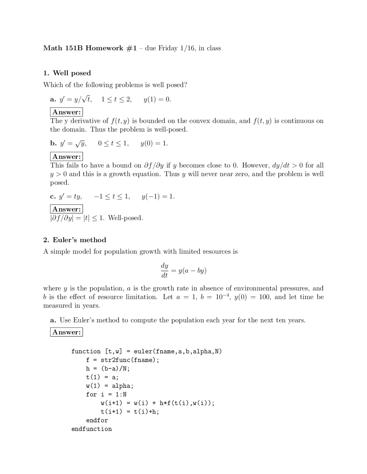 Homework 1 Solutions Applied Numerical Methods Math 151a Docsity