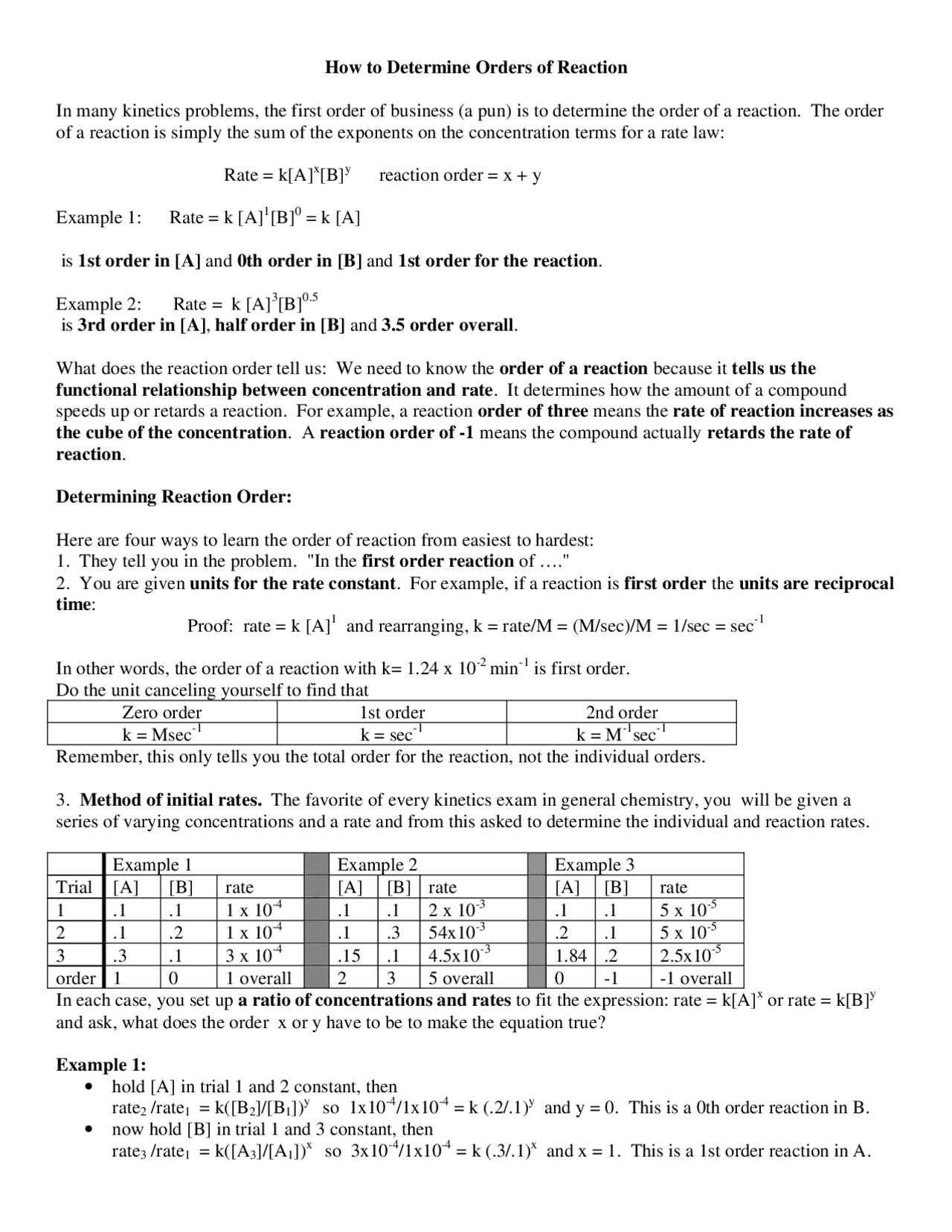 Notes on How to Determine Order of a Reaction | CH 302 - Docsity