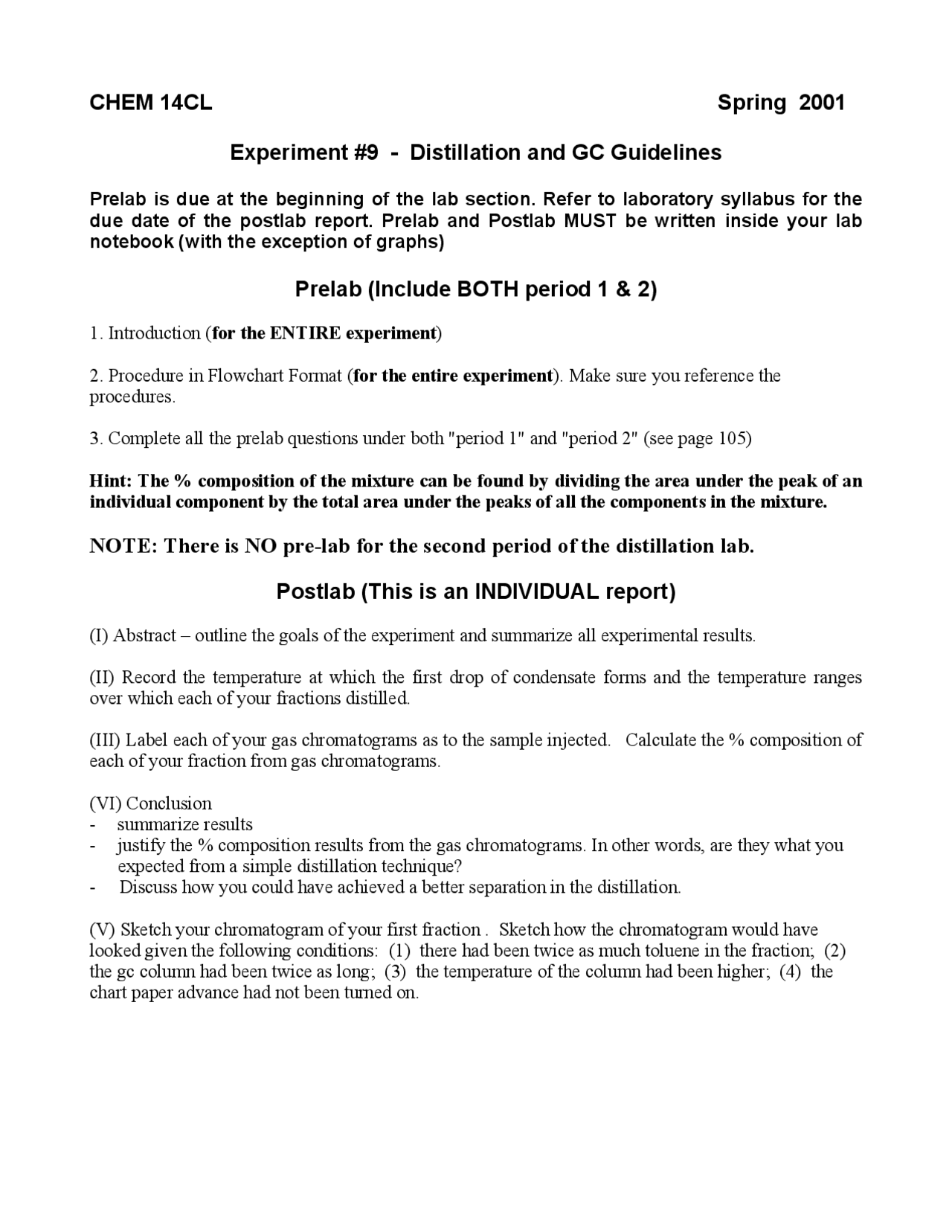 Practice Questions for Distillation and GC Guidelines - Lab | CHEM 14CL ...