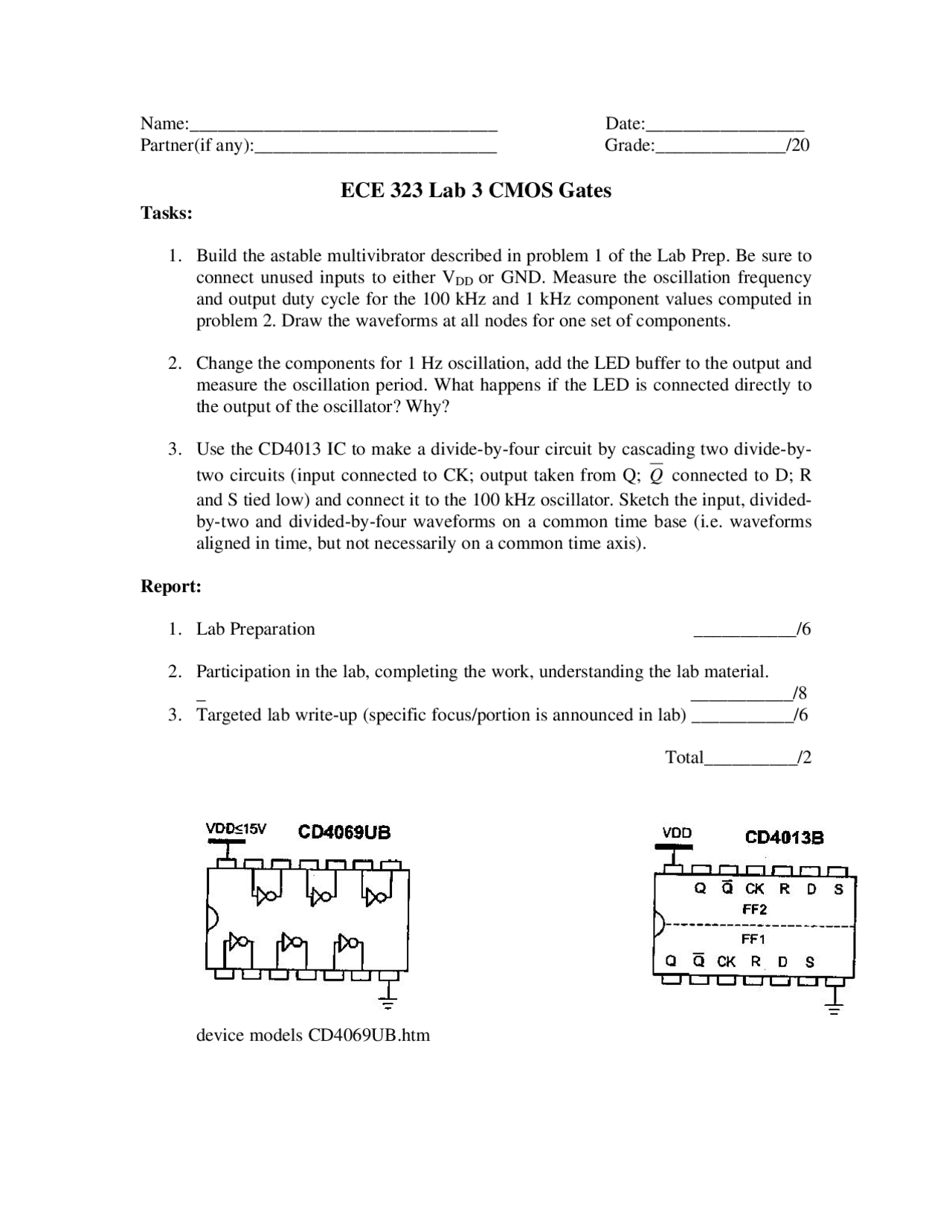 Lab 3 Cmos Gates For Electronics Ii Ece 323 Docsity