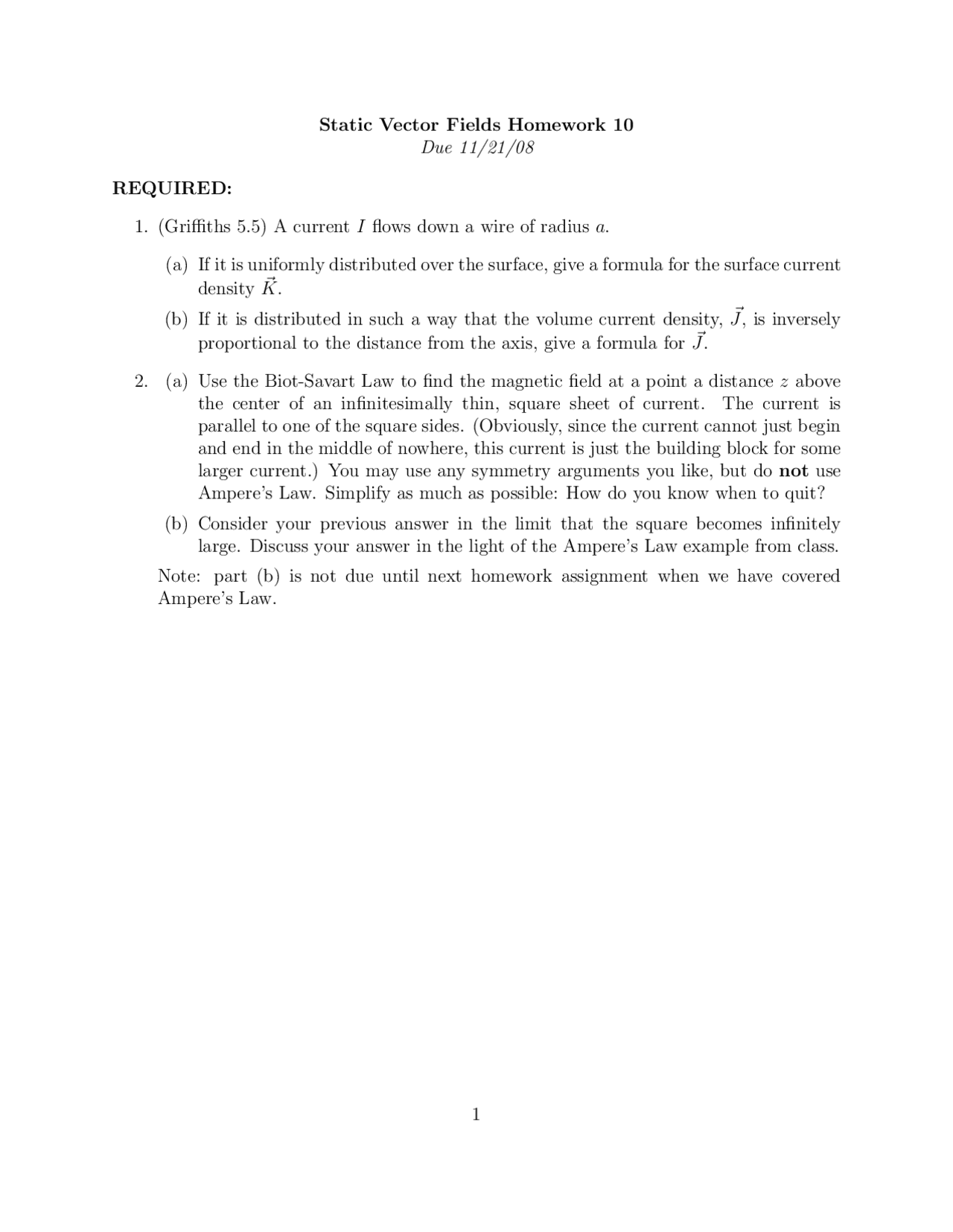 Paradigms In Physics Static Vector Fields Sample Homework 10 Ph