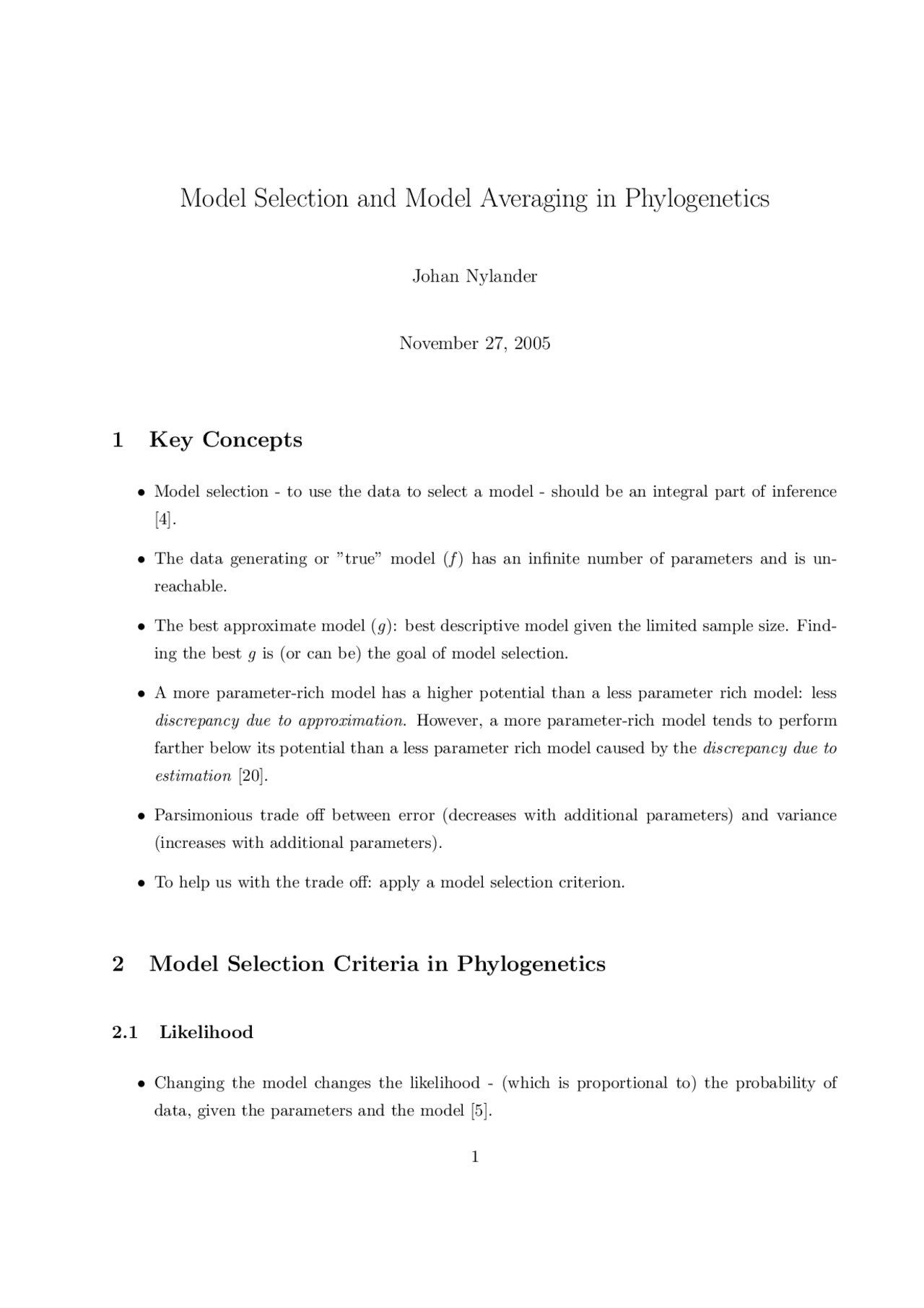 Model Selection And Model Averaging In Phylogenetics Bsc 5936 Docsity