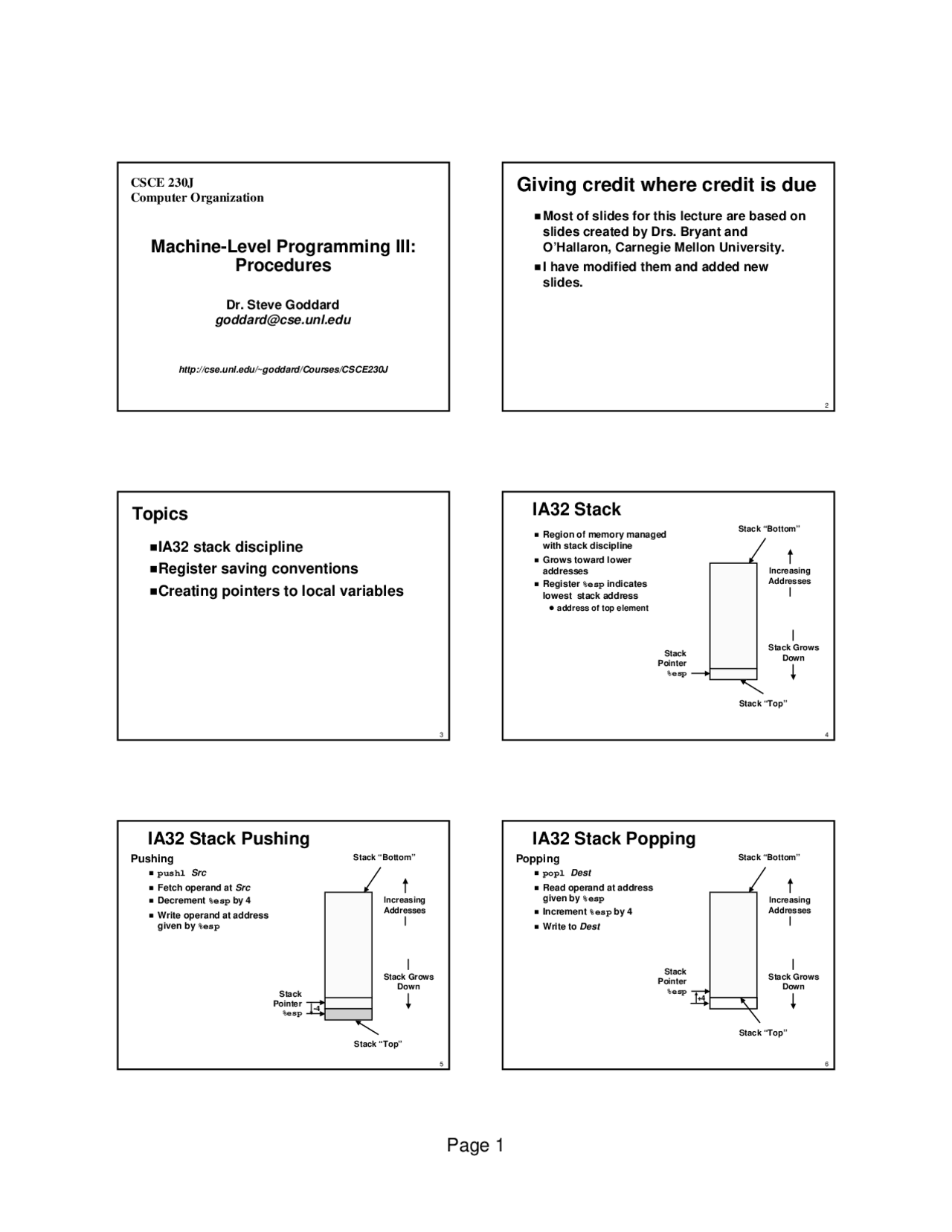 Machine Level Programming Iii Procedure Computer Organization Csce