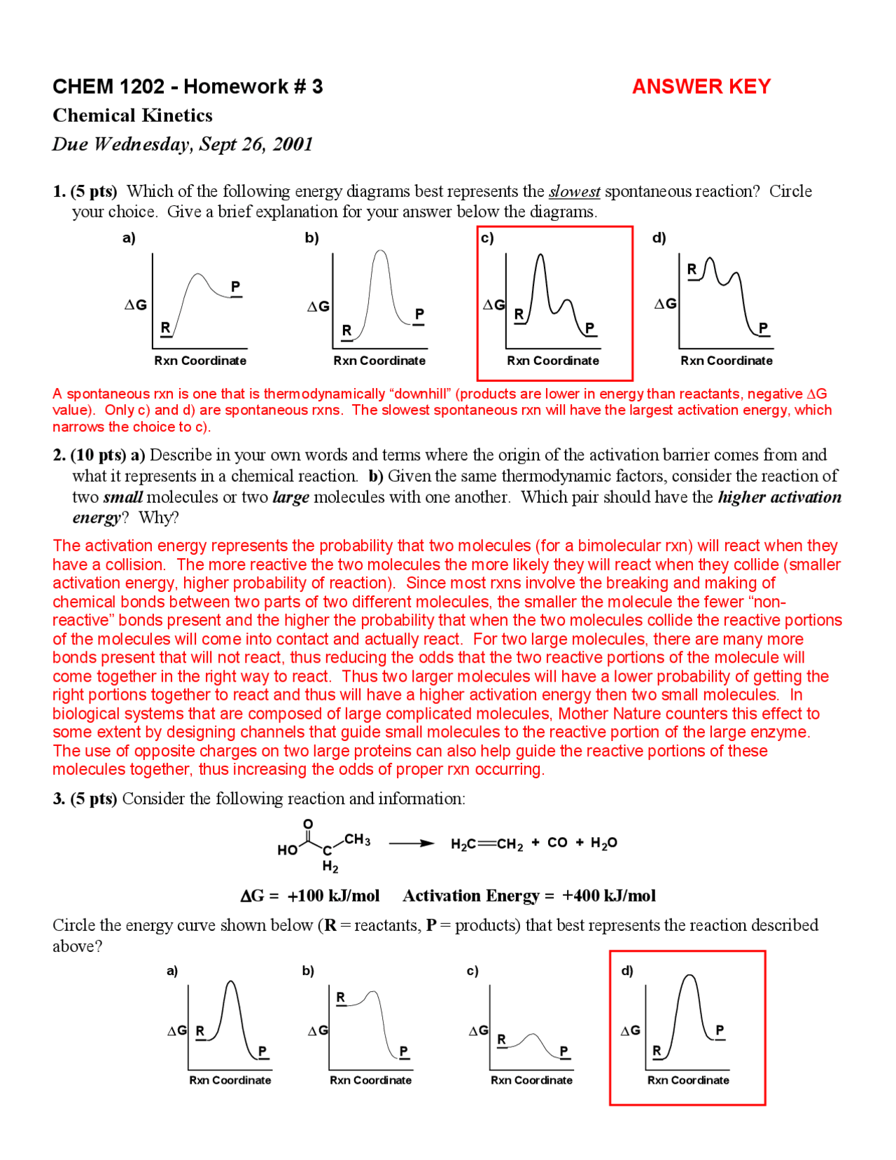General Chemistry Homework 3 With Answer Key Chem 1202 Docsity