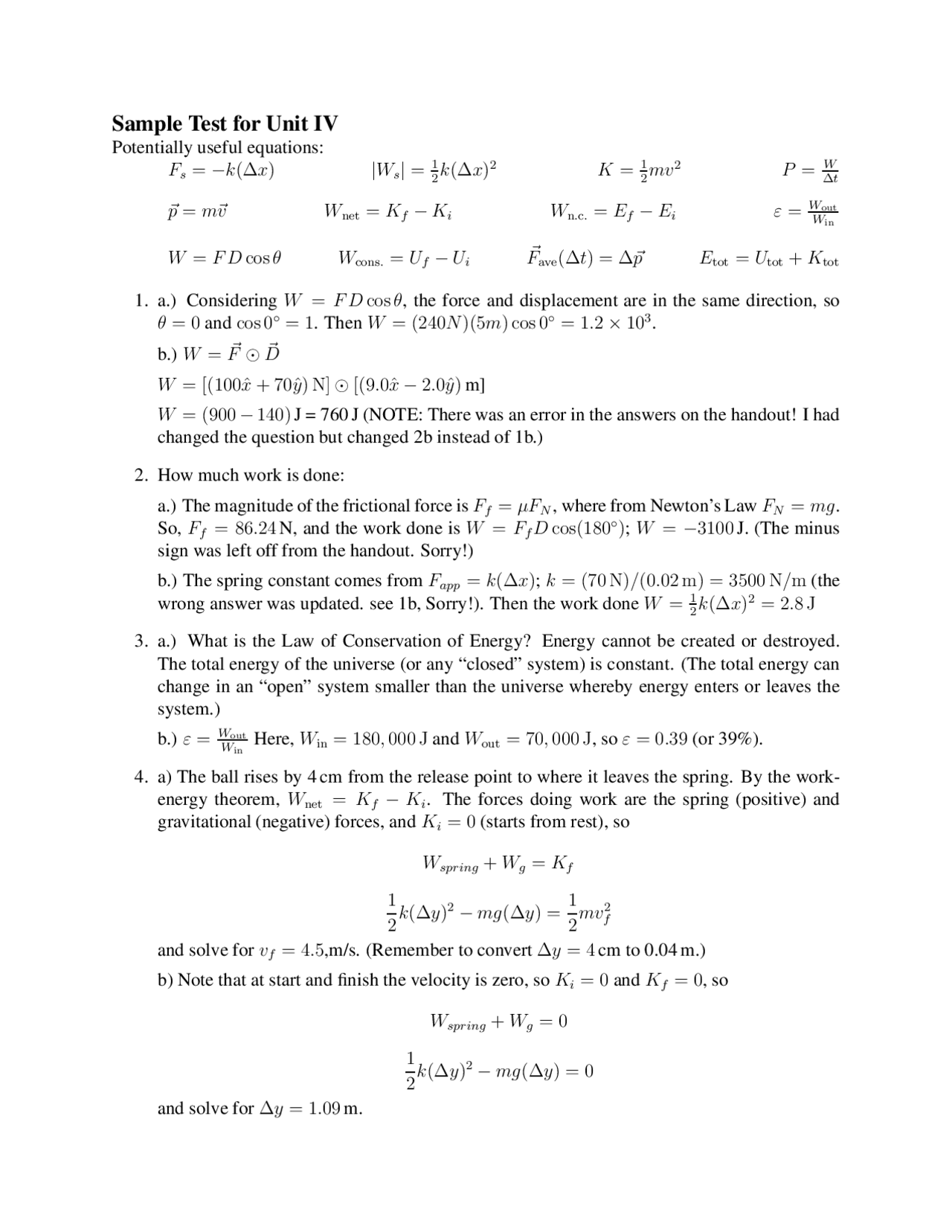 General Physics For Non Science Majors Sample Test Phys 1114 Docsity