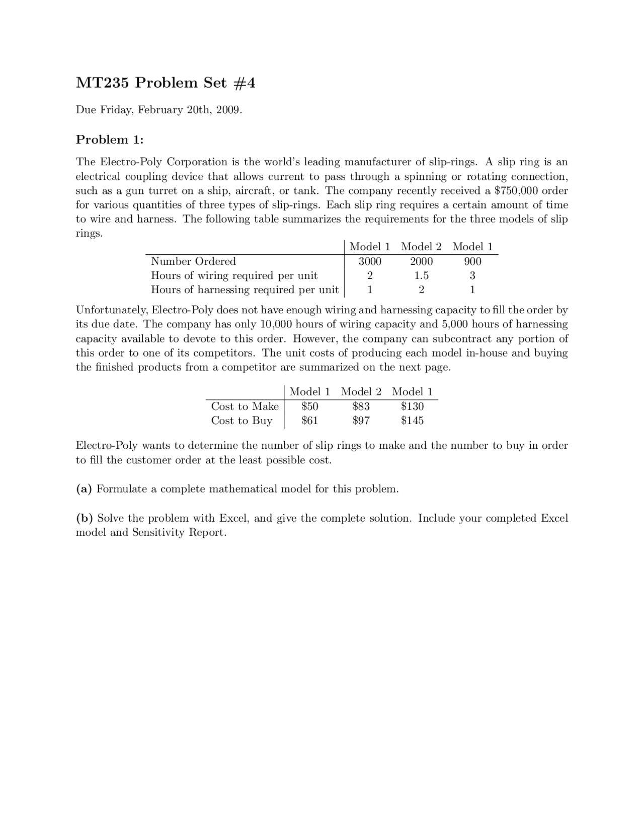 Practice Problem Set 4 - Mathematics for Management Science | MT 235 - Docsity