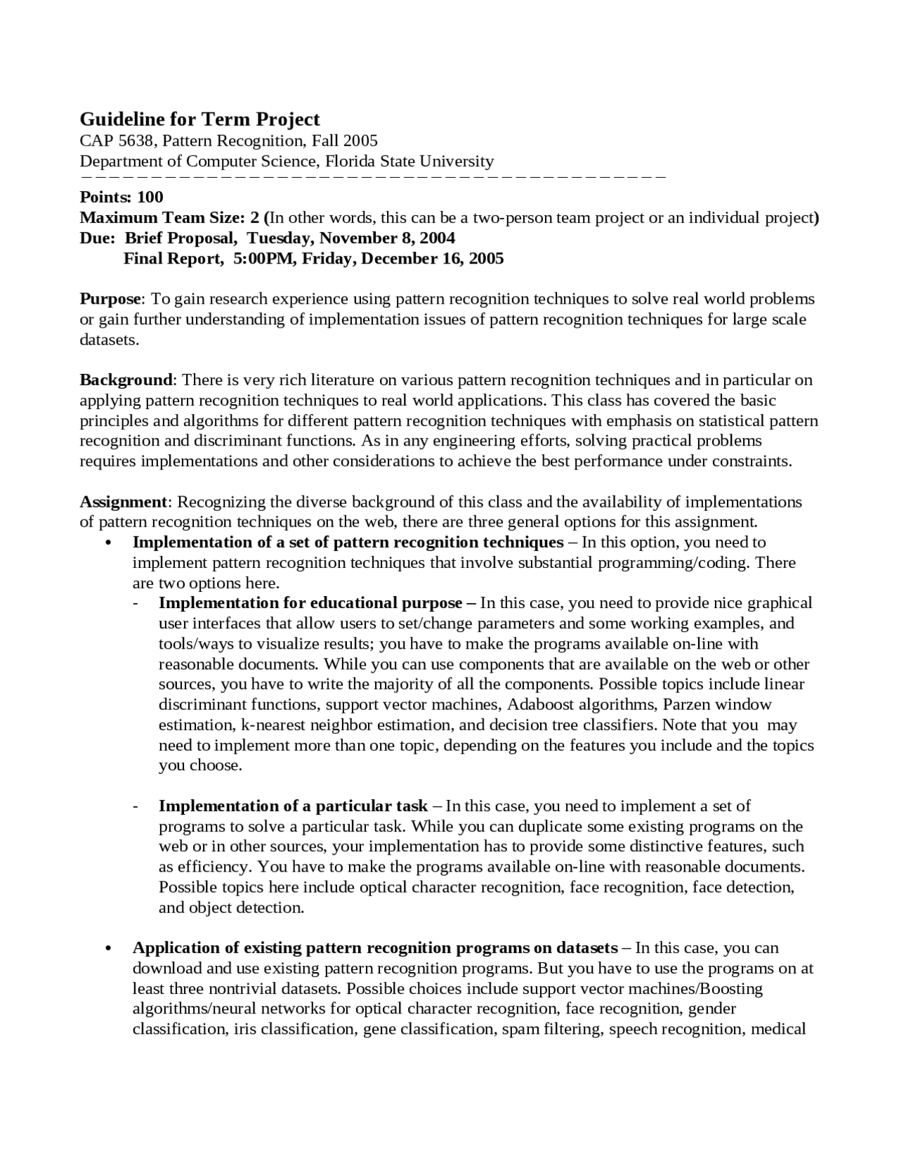 Introduction To Pattern Recognition Project 2 Cap 5638 Docsity