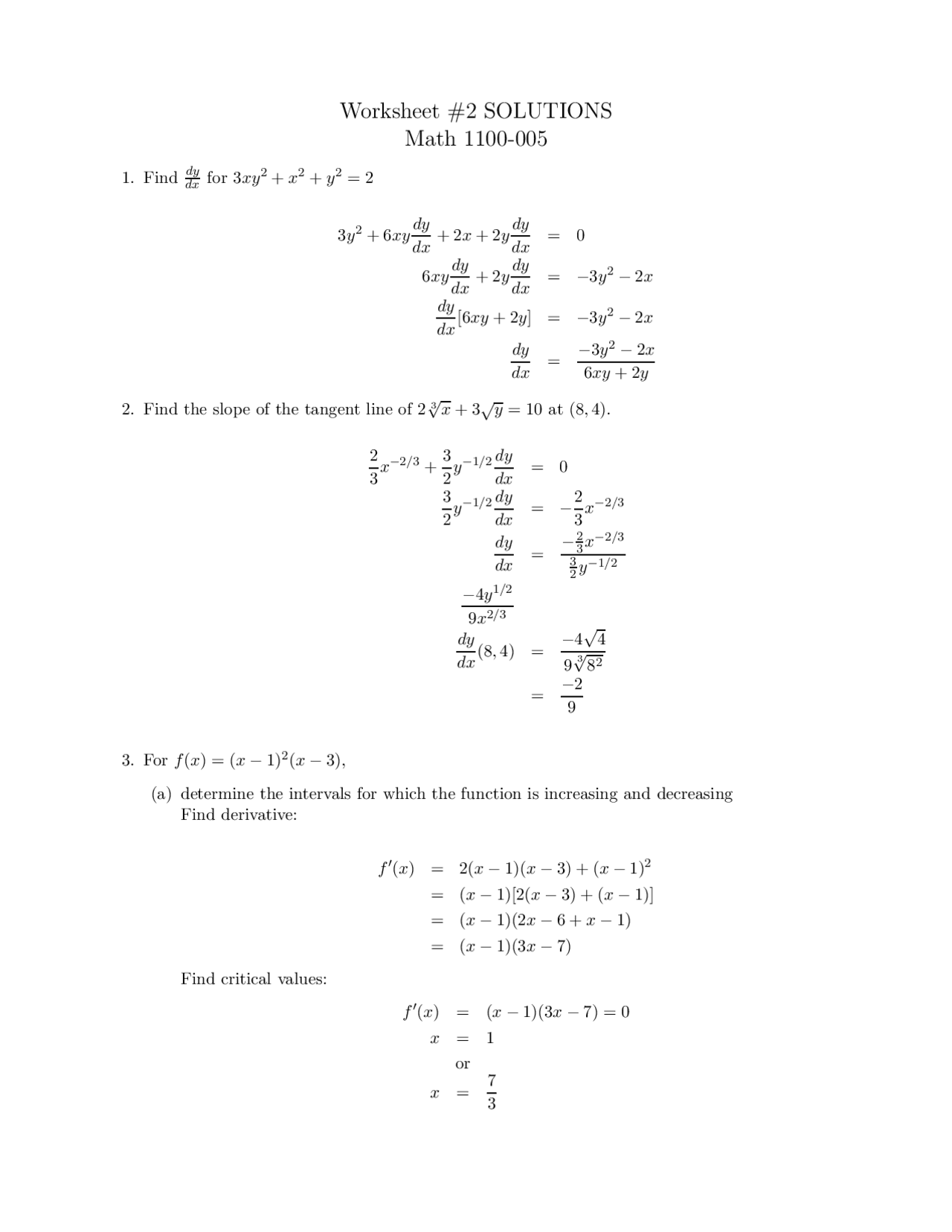 Worksheet 2 With Solutions Quantitative Analysis Math 1100 Docsity