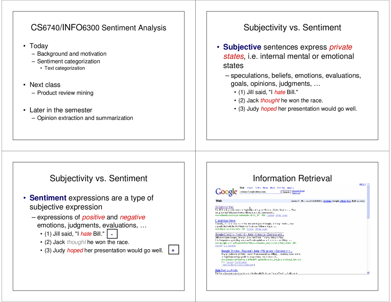 Sentiment Analysis - Lecture Slides | CS 6740 - Docsity