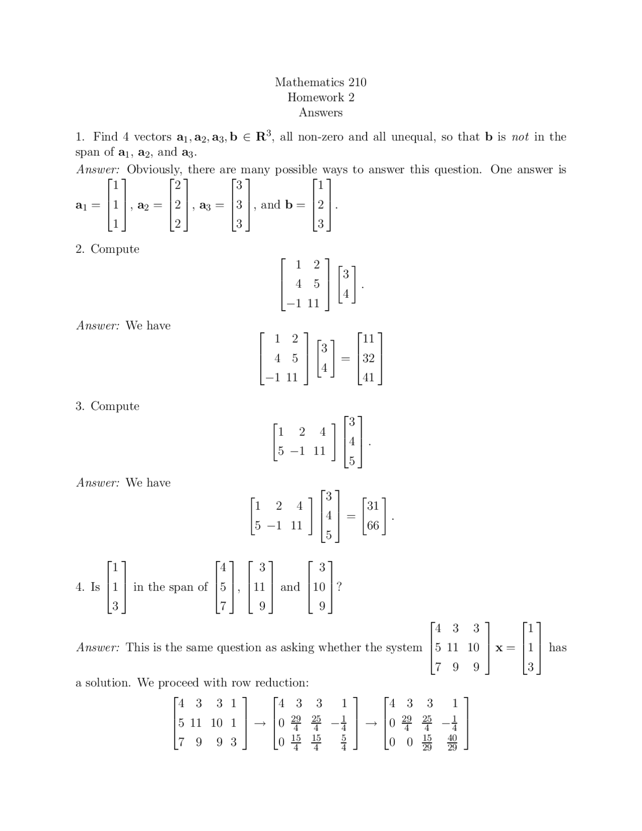 Assignment Ii With Answers Linear Algebra Mt 210 Docsity