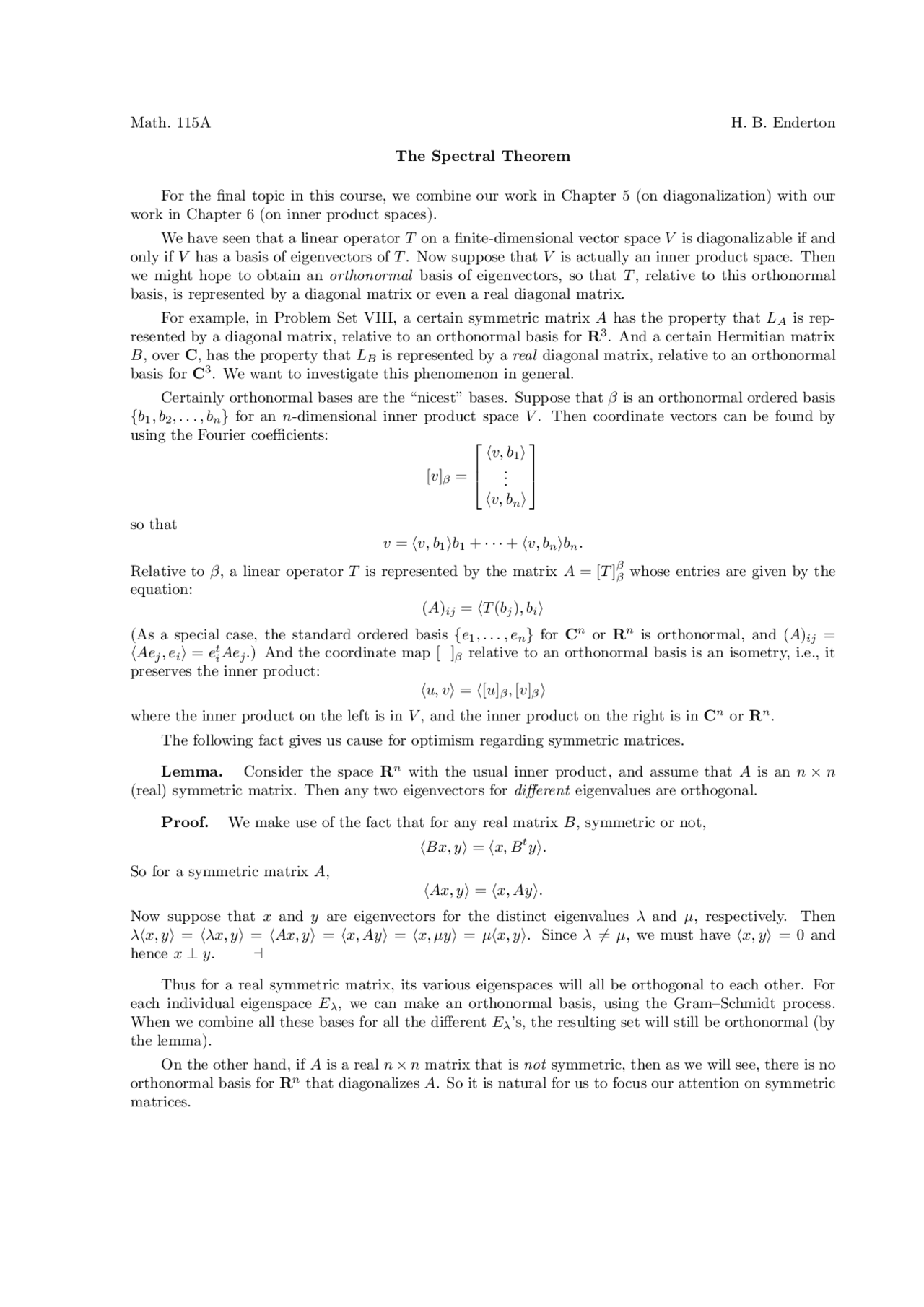 The Spectral Theorem Self Adjoint Linear Operators And Diagonal