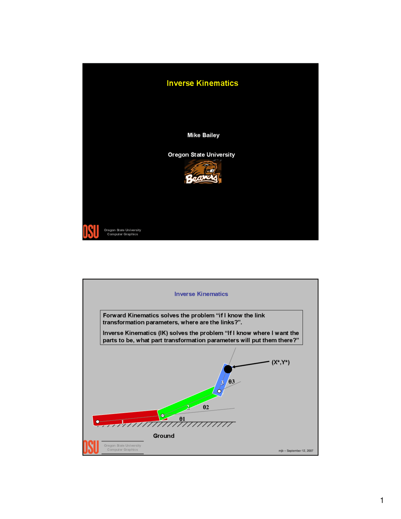 Lecture Slides On Inverse Kinematics Cs 419 Docsity