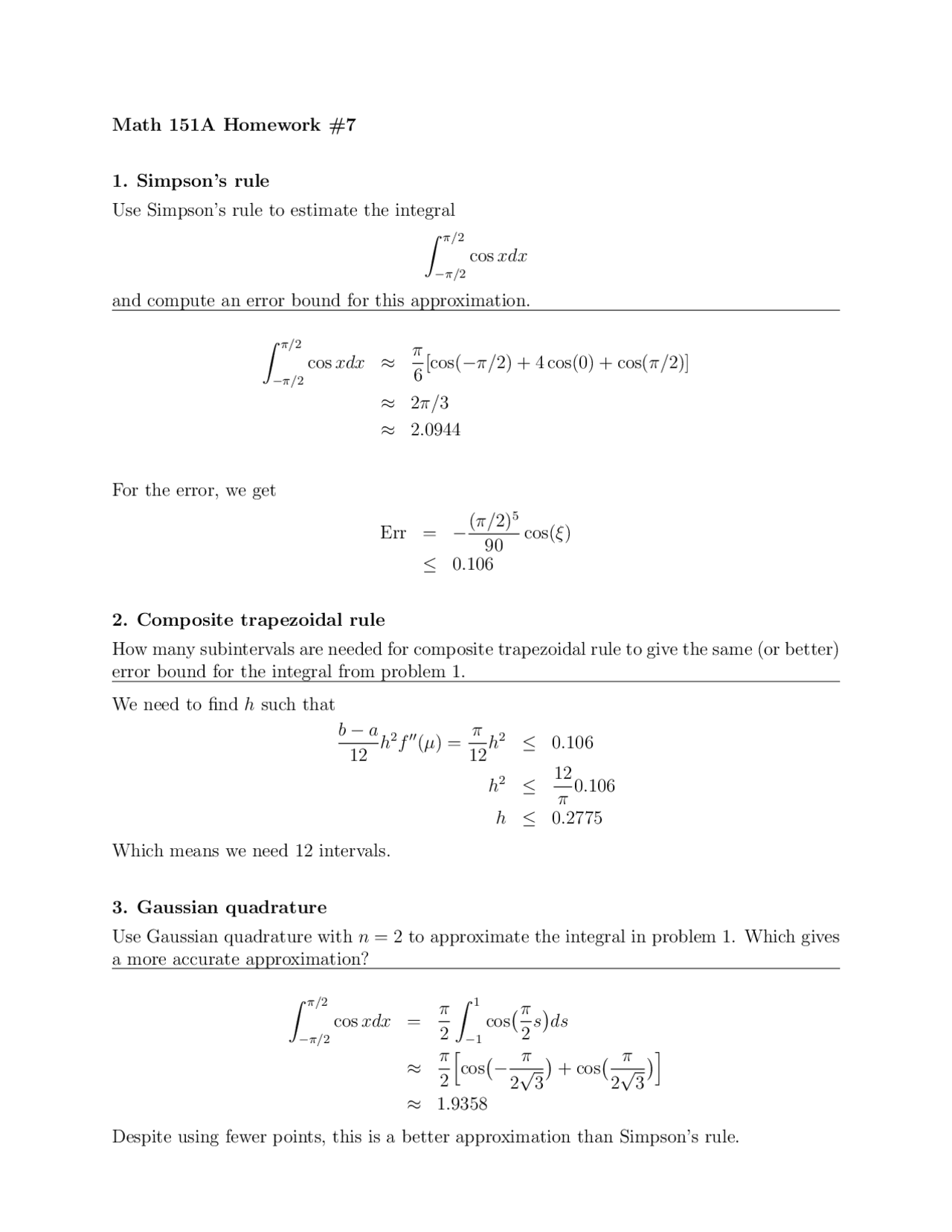 Simpson's Rule, Composite Trapezoidal Rule, Degree of Precision | MATH 151A - Docsity