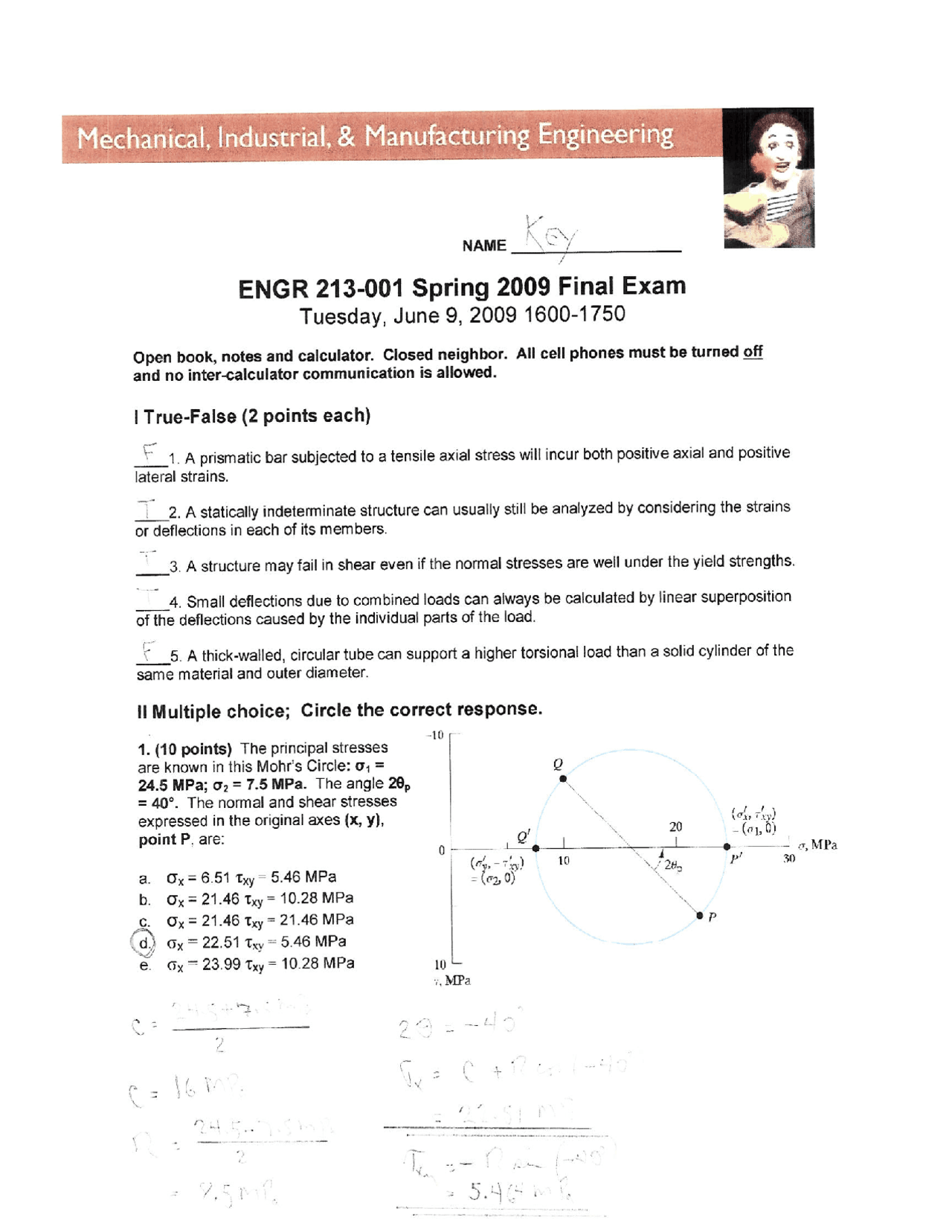 Mechanical, Industrial and Manufacturing Engineering - Questions for Final | ENGR 213 - Docsity