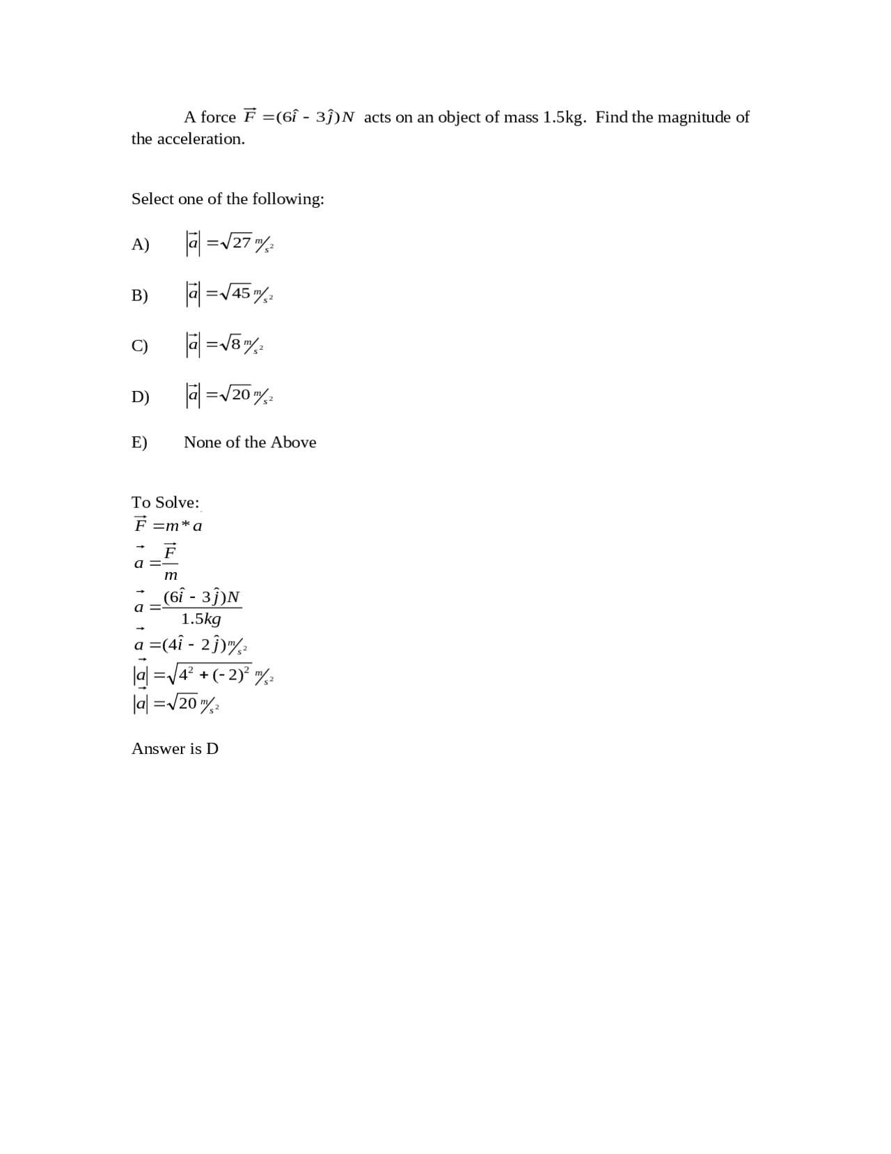 Quiz To Find Magnitude Of Acceleration Solution Eml 3004c Docsity