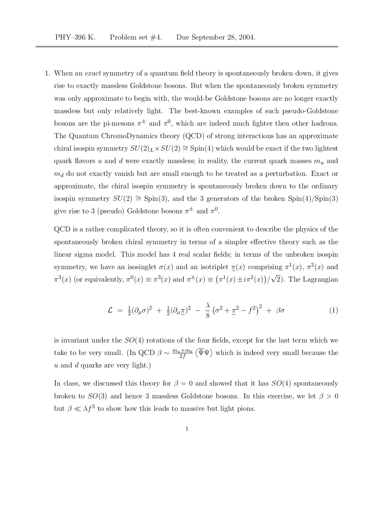 Solutions For Problem Set 4 Quantum Field Theory Phy 396k Docsity