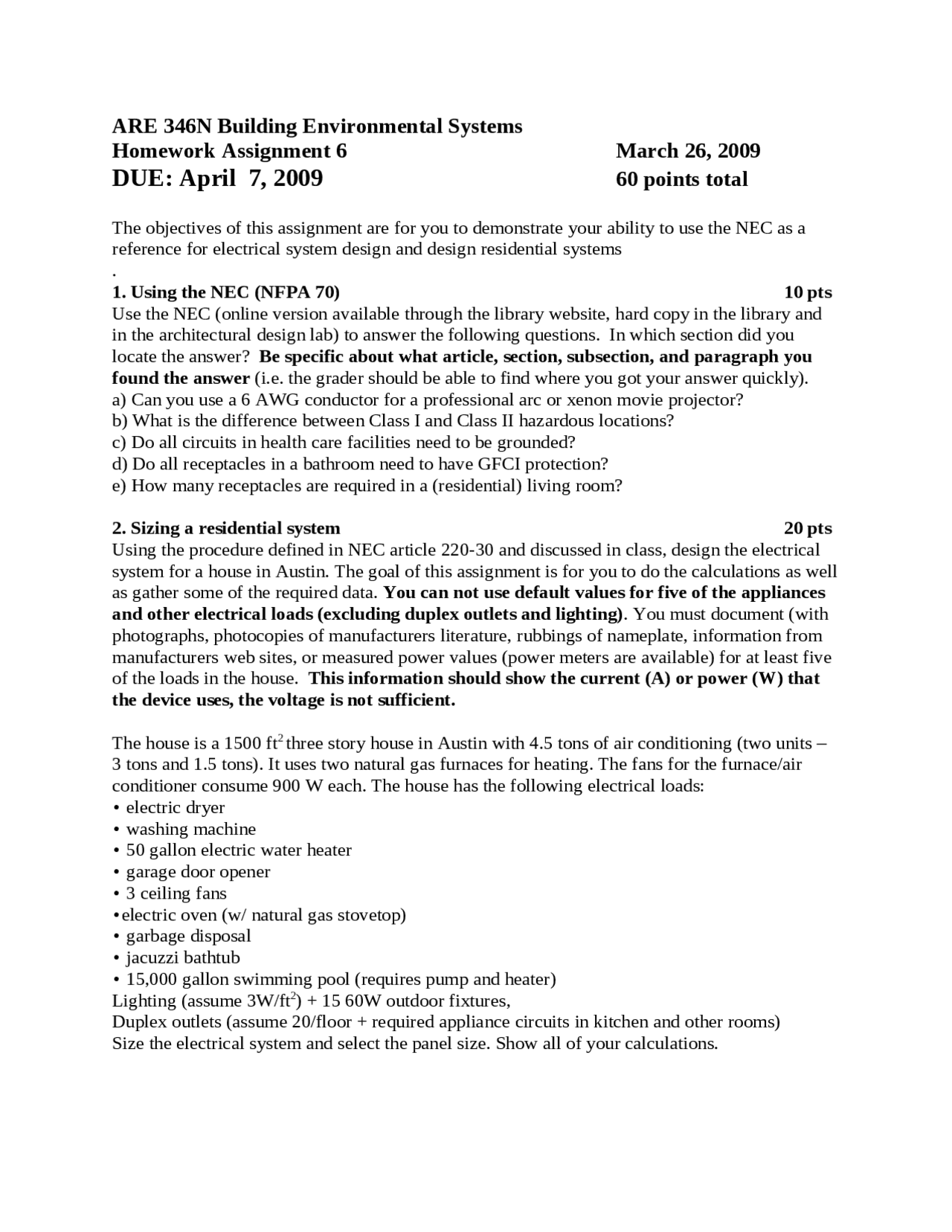 Homework Assignment 6 Building Environmental Systems Are 346n