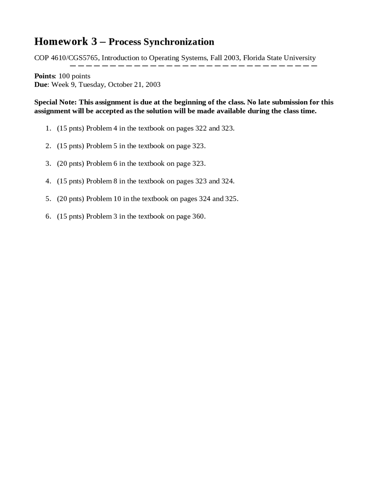 Problems For Assignment 3 Operating Systems Cop 4610 Assignments Operating Systems Docsity